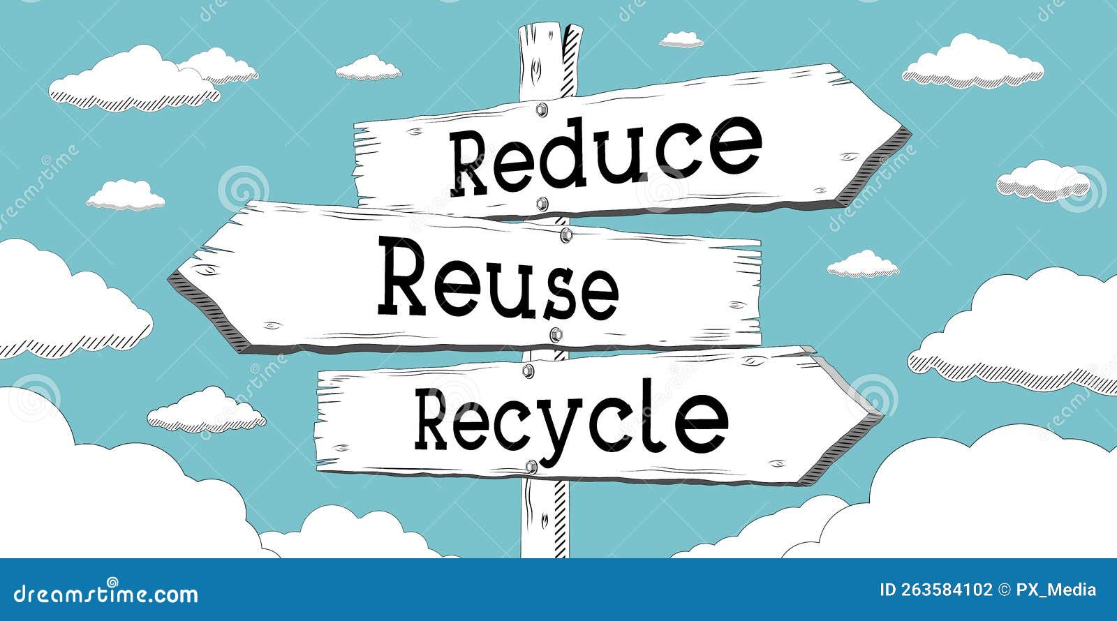 Reduce, Reuse, Recycle - Outline Signpost With Three Arrows Stock ... Reduce, Reuse, Recycle - Outline Signpost With Three Arrows Stock ...