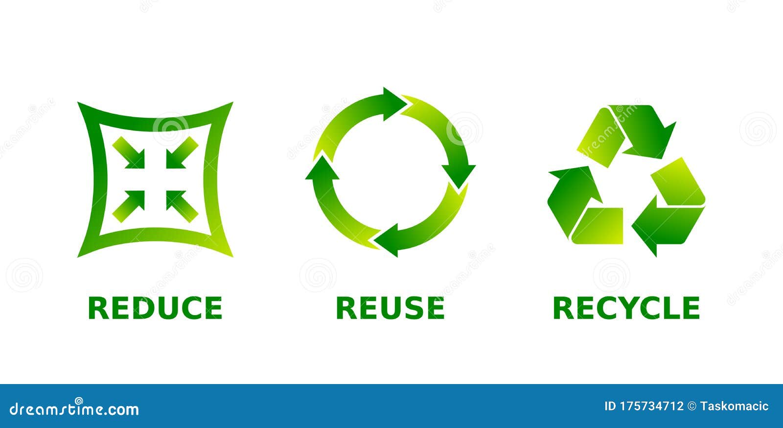 Reduce, Reuse, Recycle Sign Set. Three Different Green Gradient Recycle ... Reduce, Reuse, Recycle Sign Set. Three Different Green Gradient Recycle ...