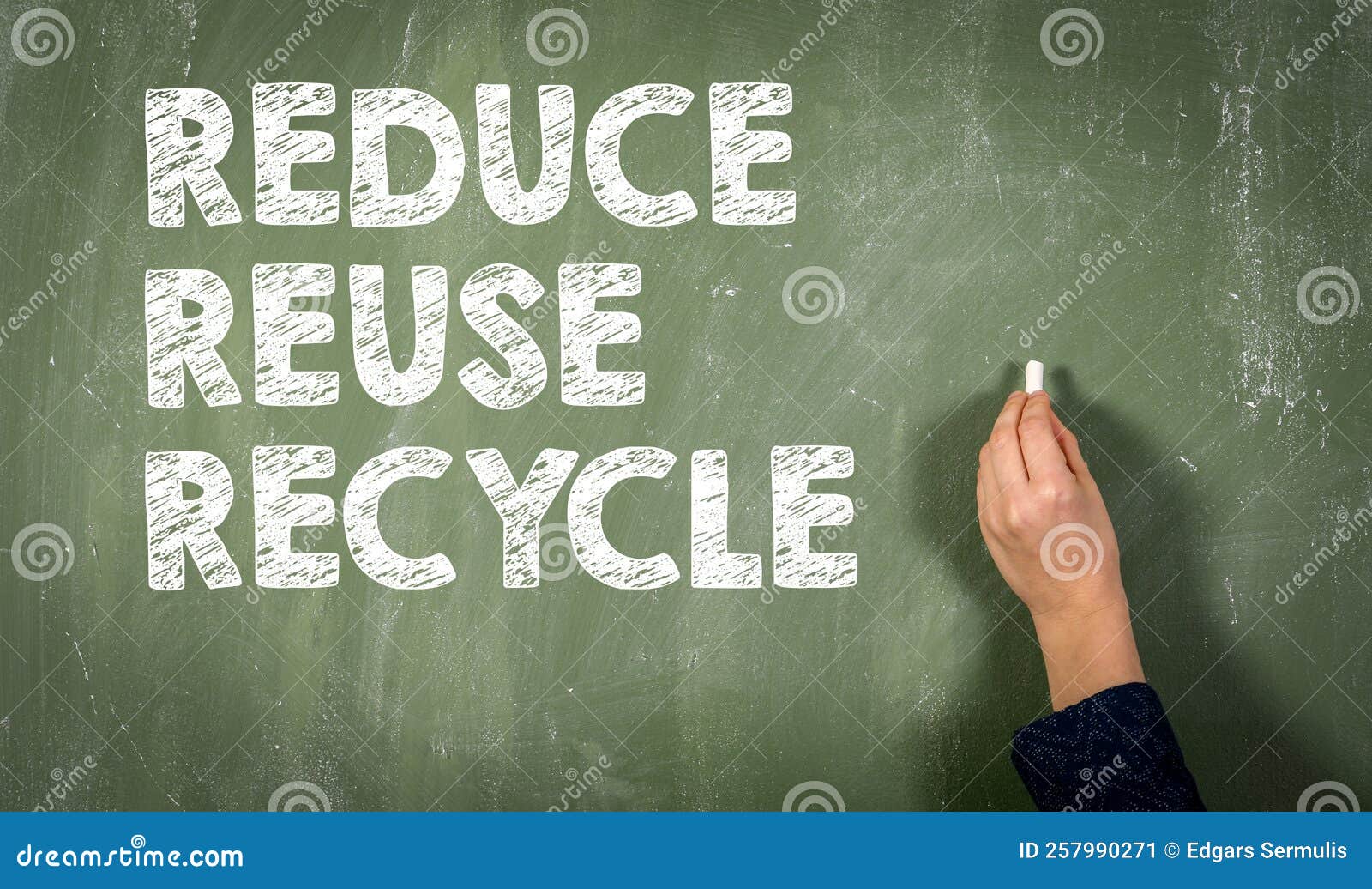 Reduce Reuse Recycle. Text on a Green Chalk Board Stock Image - Image ...