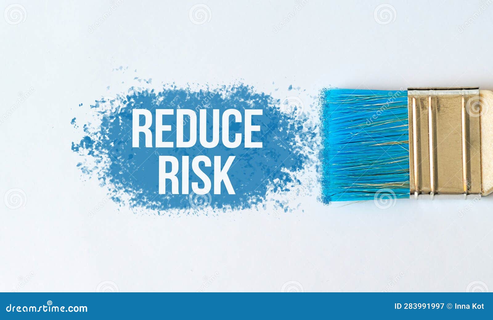 Reduce Risk Text on Blue Paint with Brush on White Background Stock ...