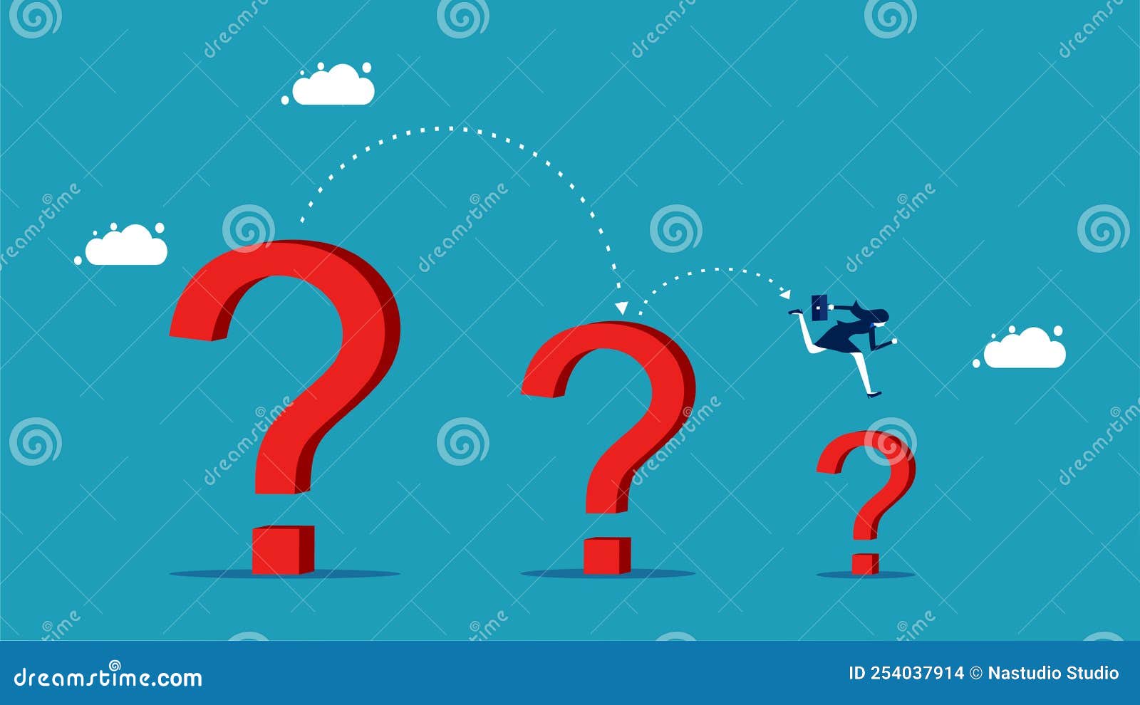 Reduced Problems. Businesswomen Run on Shrinking Question Marks Stock ...