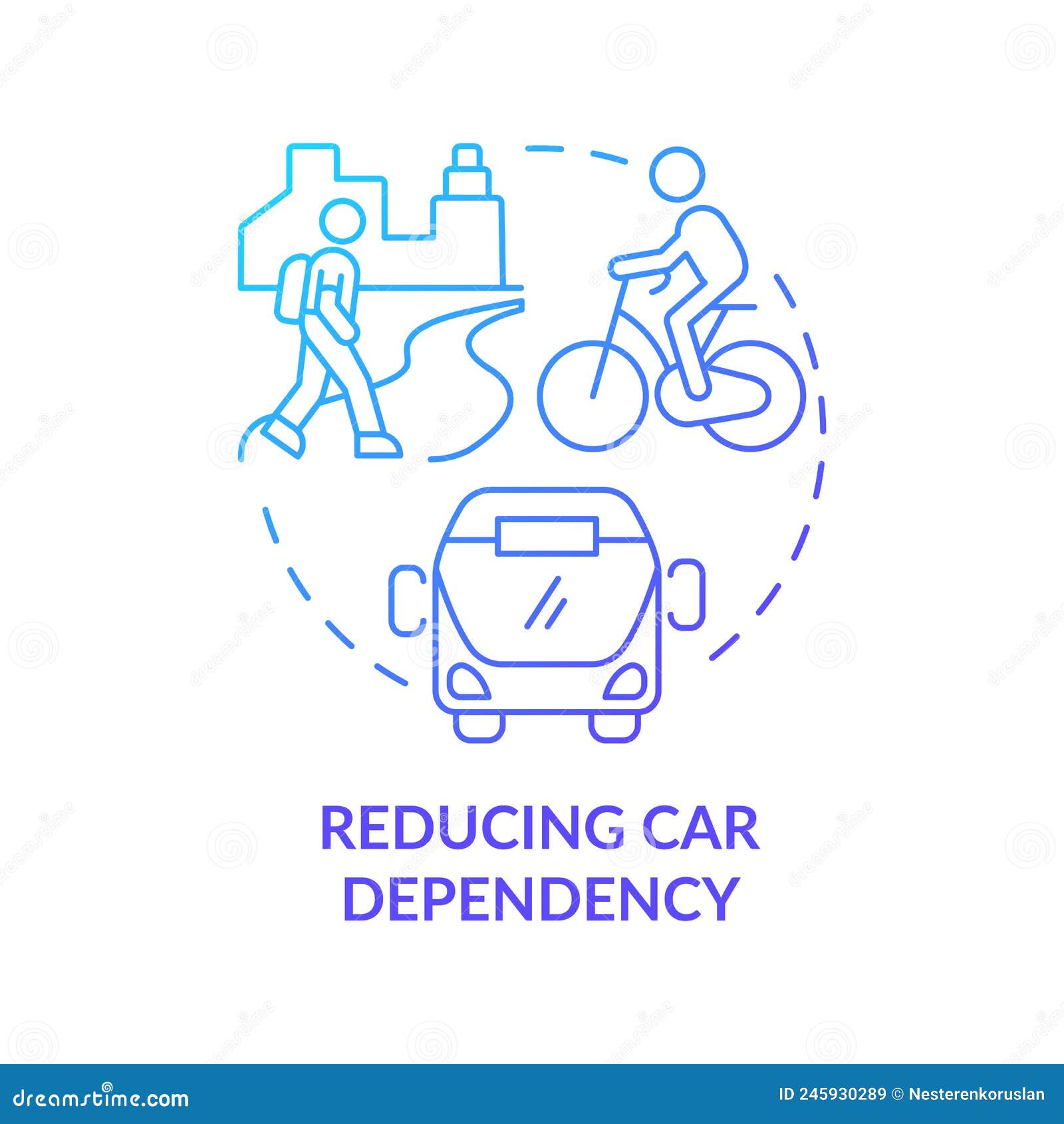 Reducing Car Dependency Blue Gradient Concept Icon Stock Vector ...
