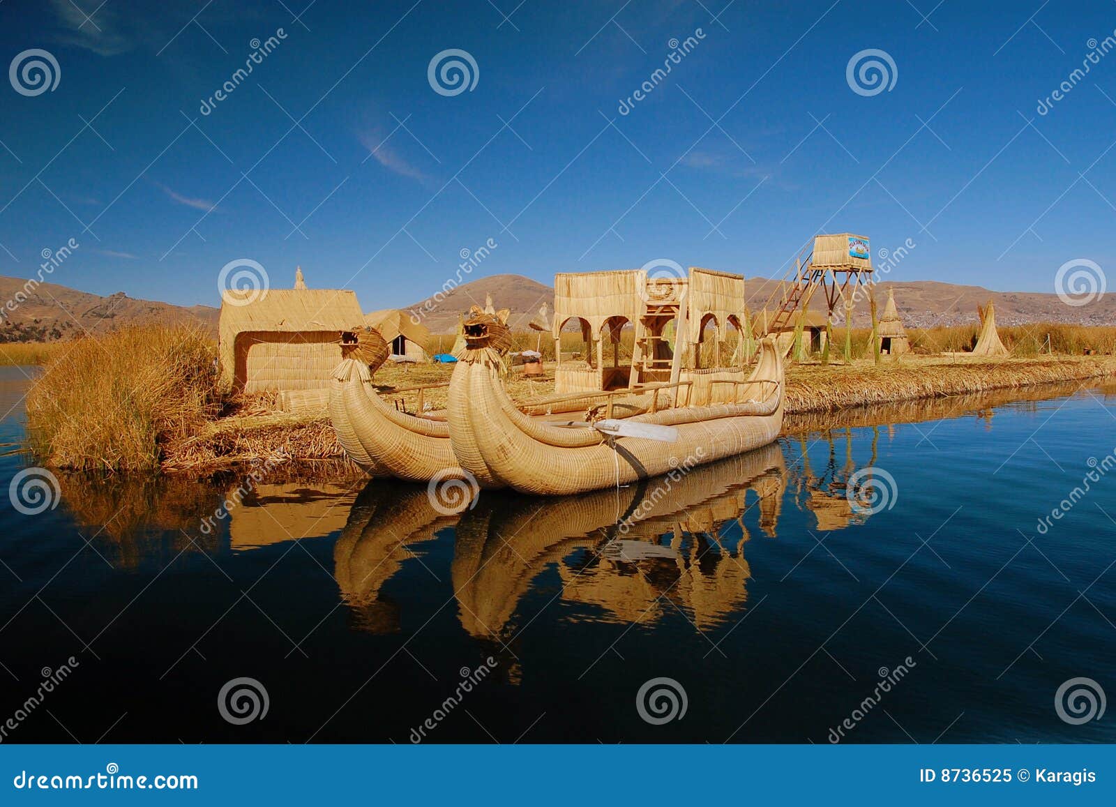 Reed Boat and Floating Island, Lake Titicaca Stock Image - Image of ...