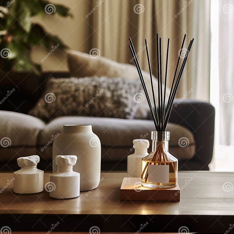 Reed Diffuser Bottle Mockup, Aroma Diffuser in Luxurious Beige and ...