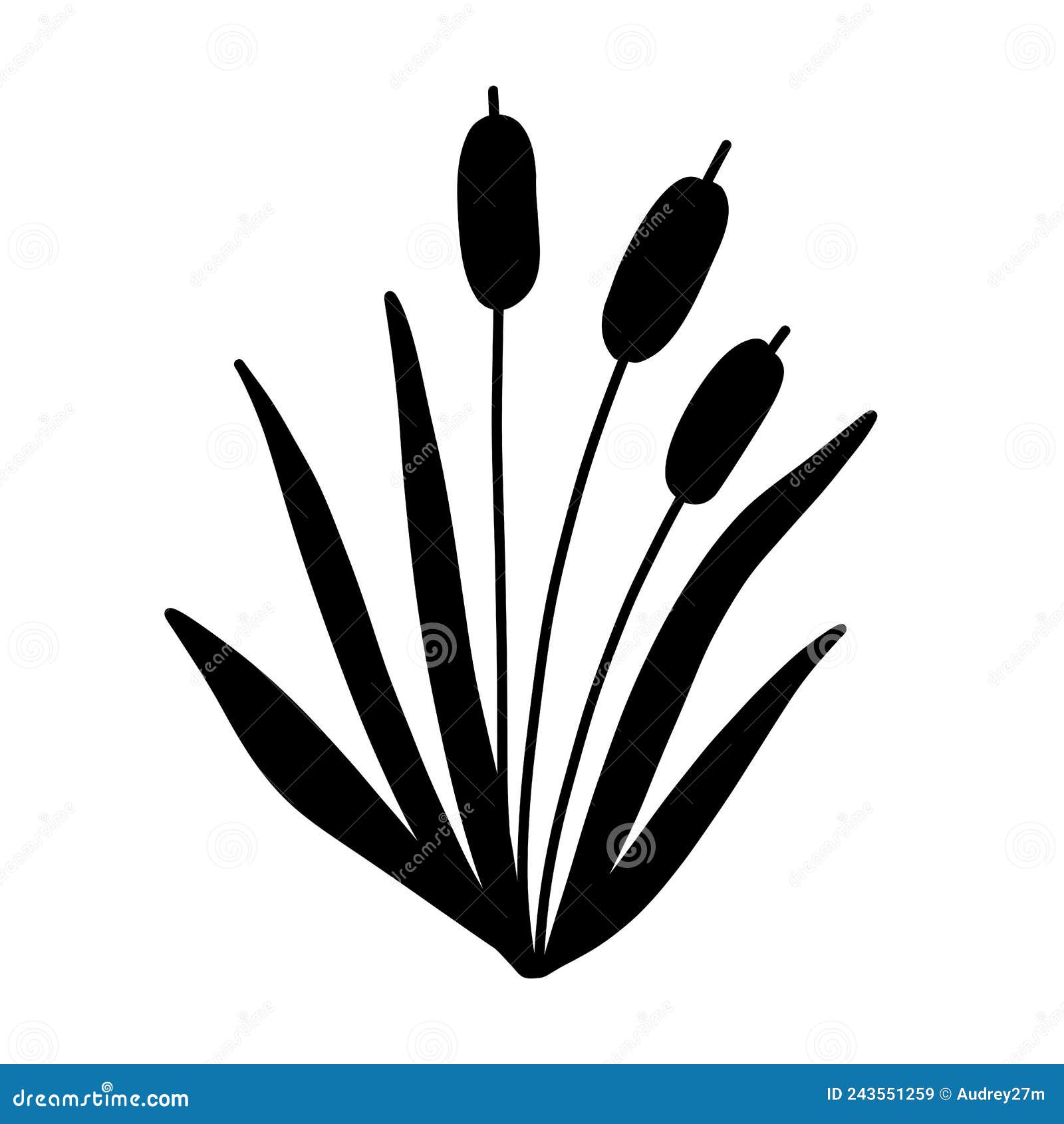 Reed Grass Silhouette. Black Hand Drawn Reeds Sketch Stock Vector ...