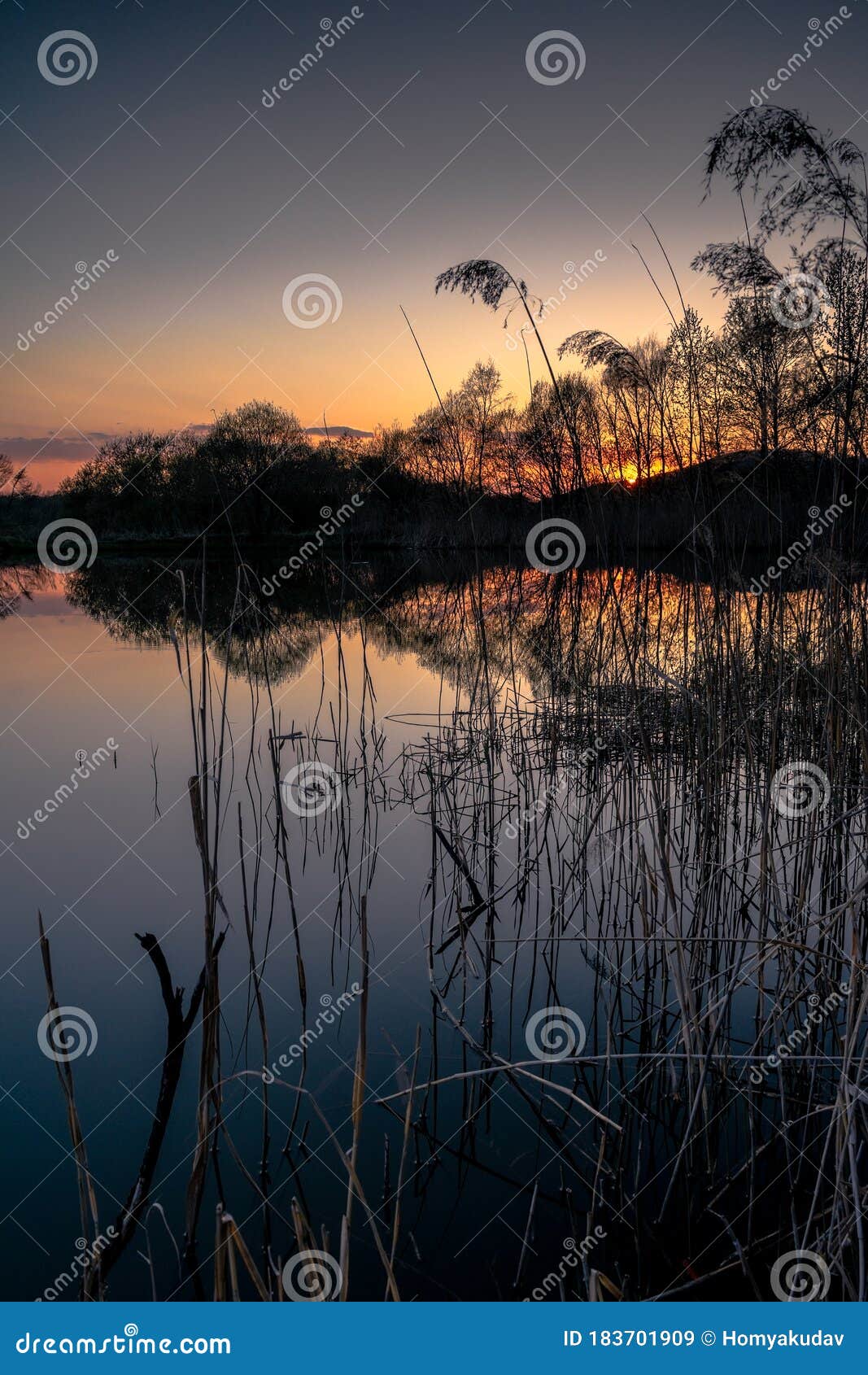 Reed lake at sunset stock image. Image of cloud, beautiful - 183701909