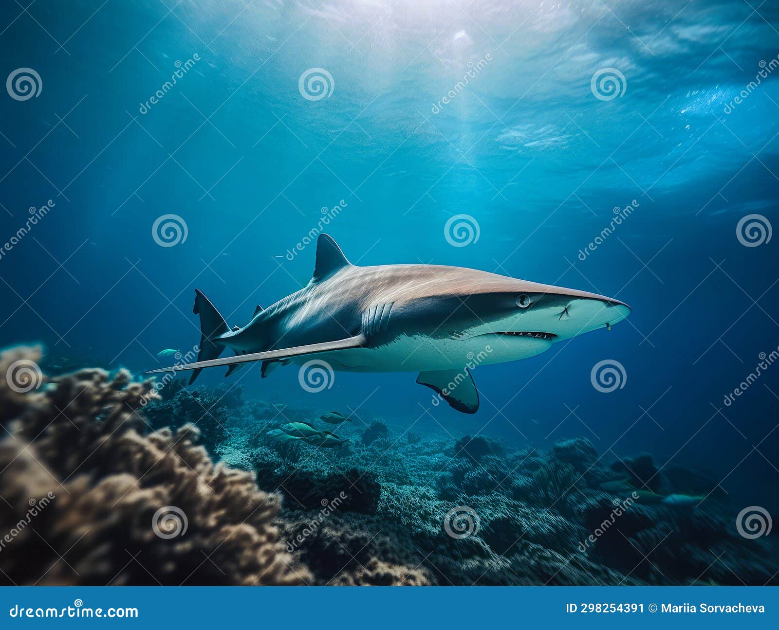 A Reef Shark Hunts on the Bottom of the Sea. AI Generated. Stock Image ...