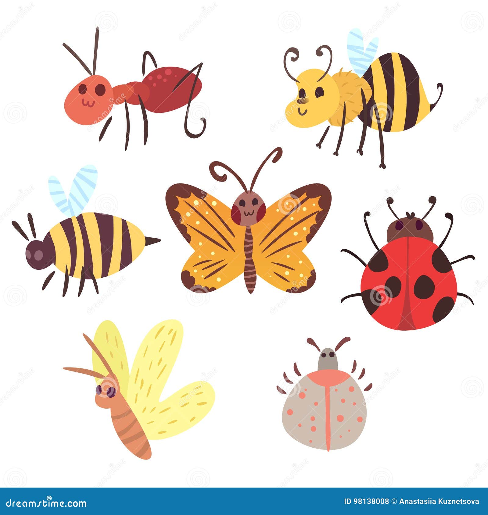 Reeks Beeldverhaal Grappige Insecten Vector Illustratie - Illustration ...