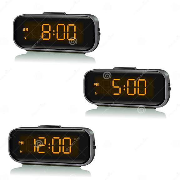 Reeks Digitale Klokken Met Verschillende Tijd Vector Illustratie