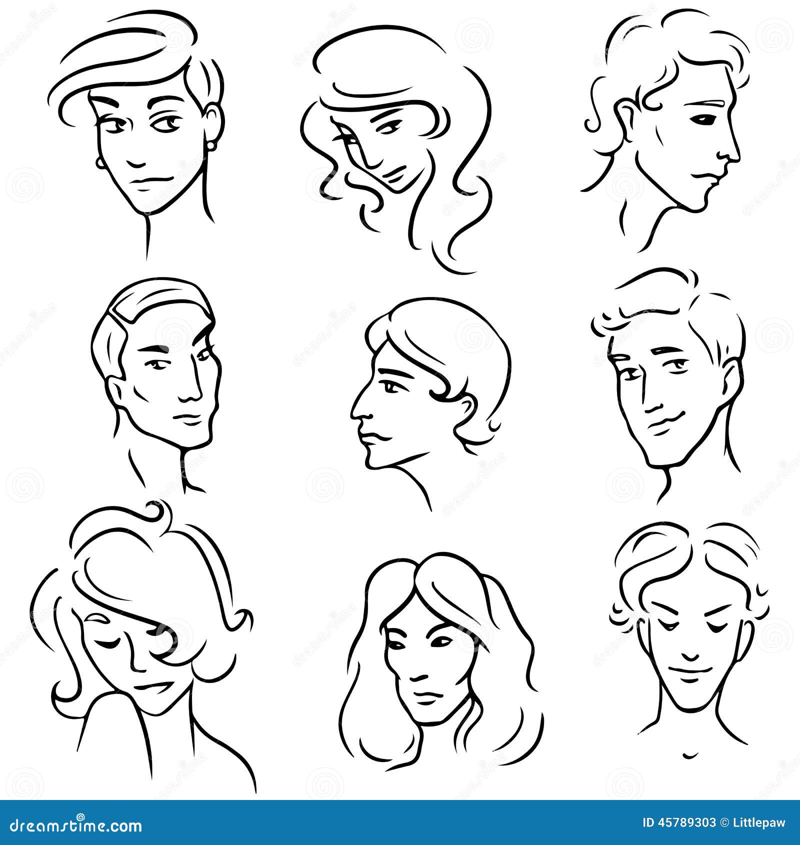 Reeks Gezichten Van Schetsen Diverse Mensen Vector Illustratie ...