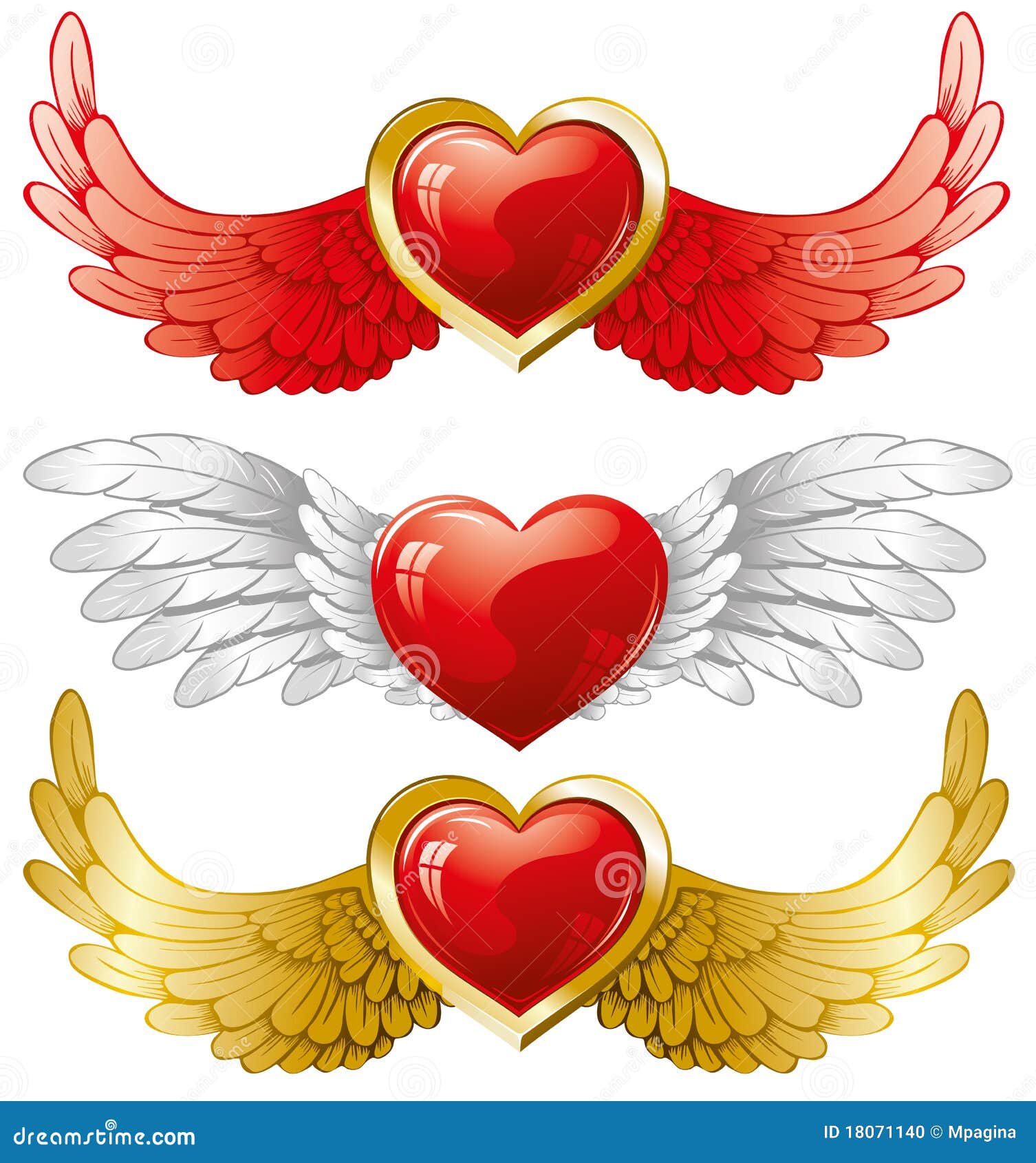 Reeks harten met vleugels vector illustratie. Illustration of valentijn ...