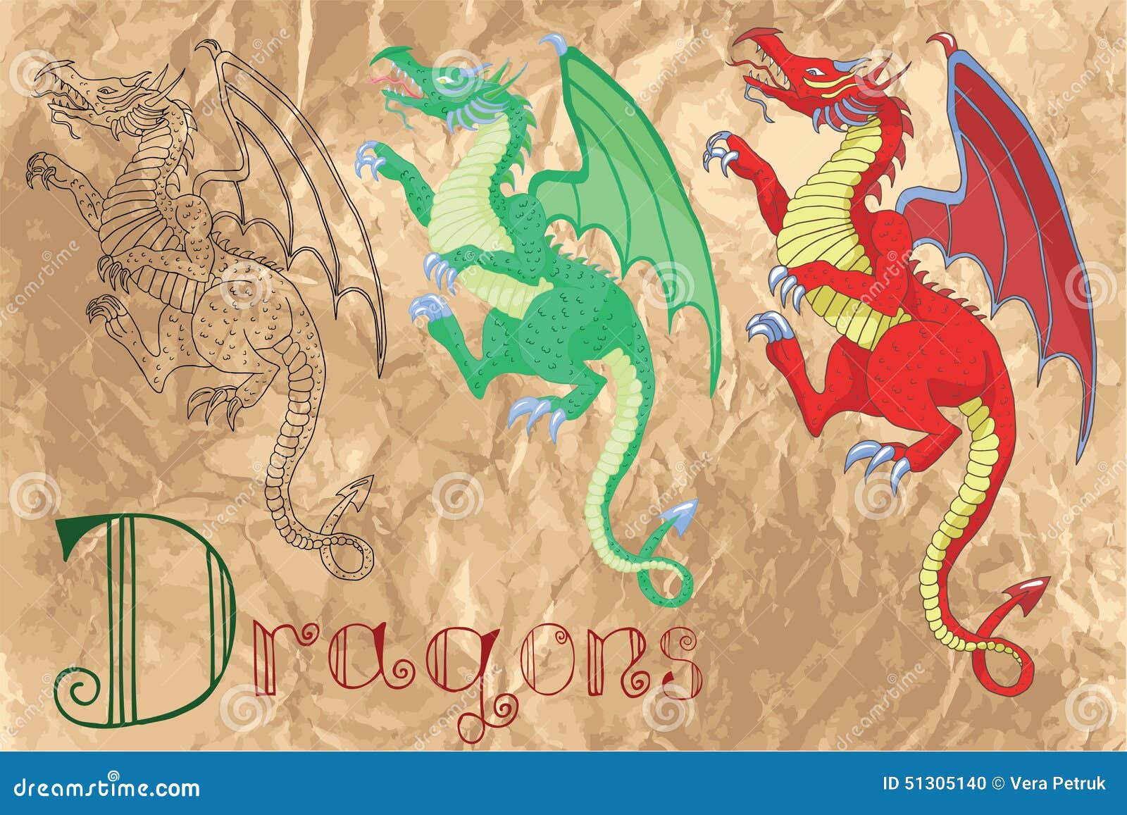 Reeks Met Middeleeuwse Draken Vector Illustratie - Illustration of ...