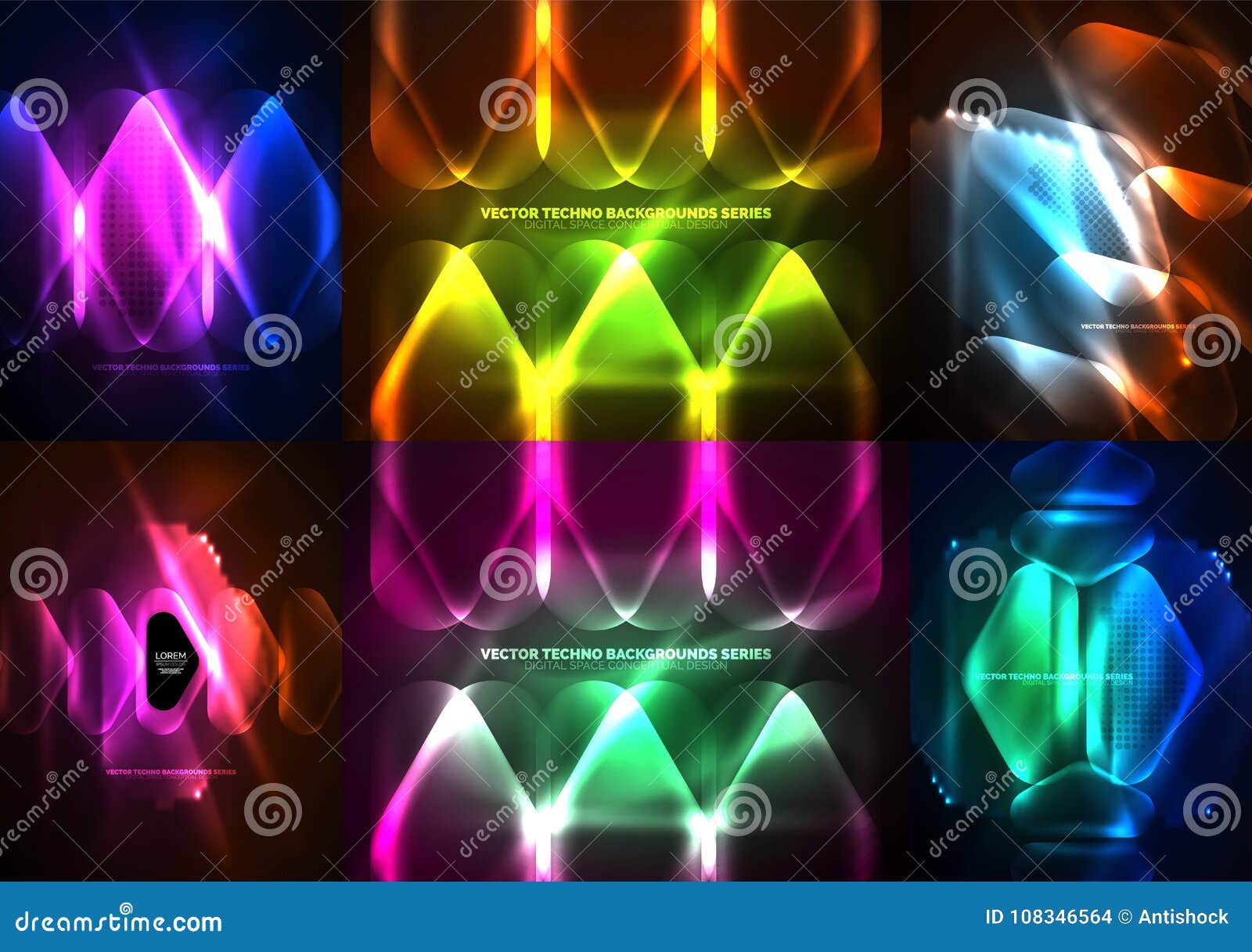 Reeks Neon Het Gloeien Geometrische Vormen, Digitale Abstracte ... Reeks Neon Het Gloeien Geometrische Vormen, Digitale Abstracte ...