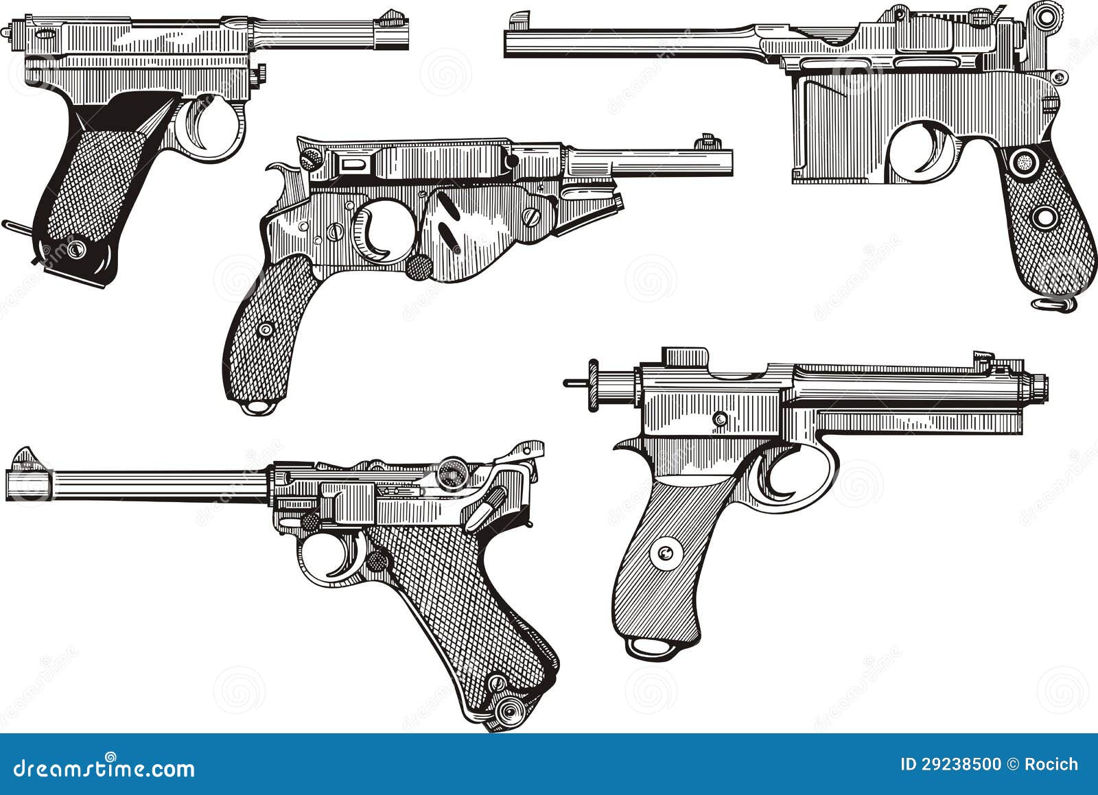 Reeks oude pistolen vector illustratie. Illustration of knipsel - 29238500