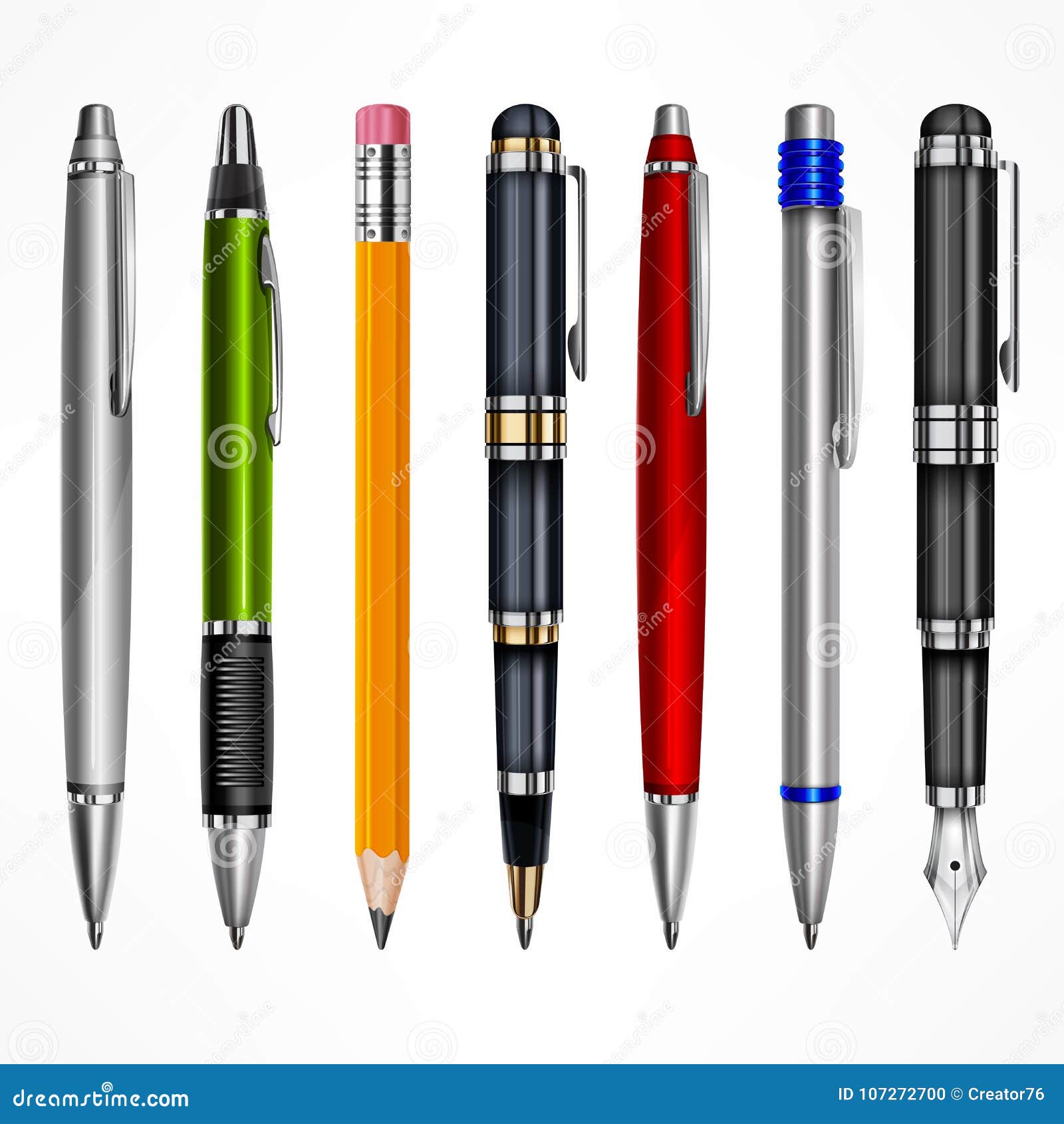 Reeks pennen en potloden vector illustratie. Illustration of tekening ...