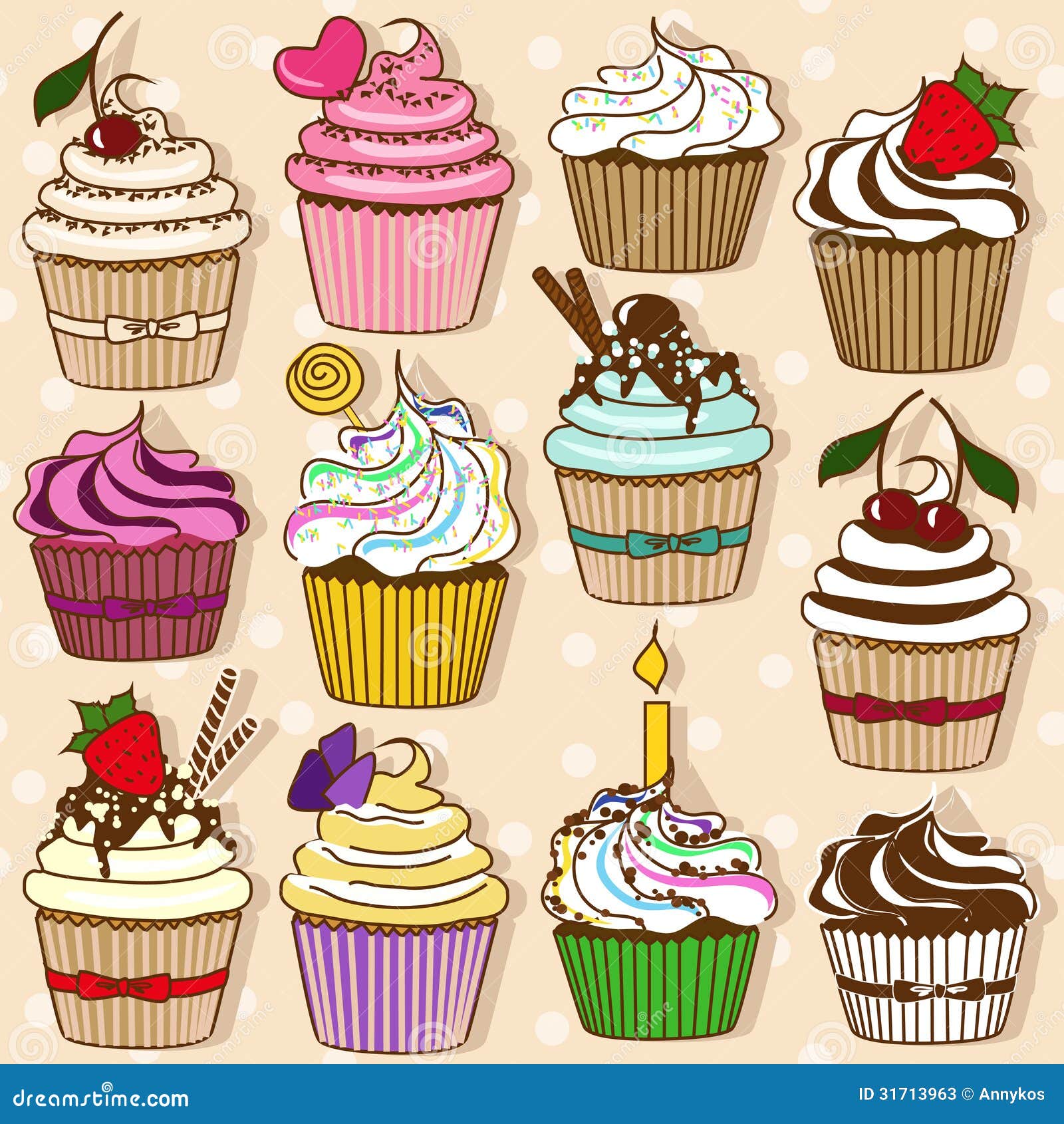 Reeks Pictogrammen Van Cupcakes Vector Illustratie - Illustration of ...