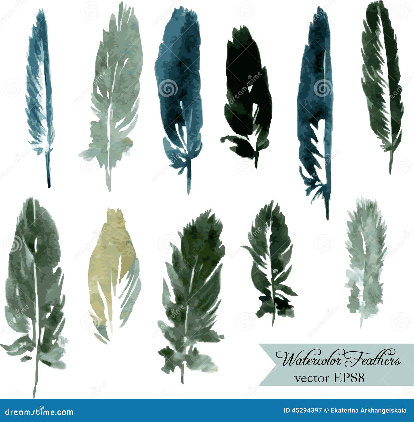 Reeks pluimen vector illustratie. Illustration of geïsoleerd - 45294397