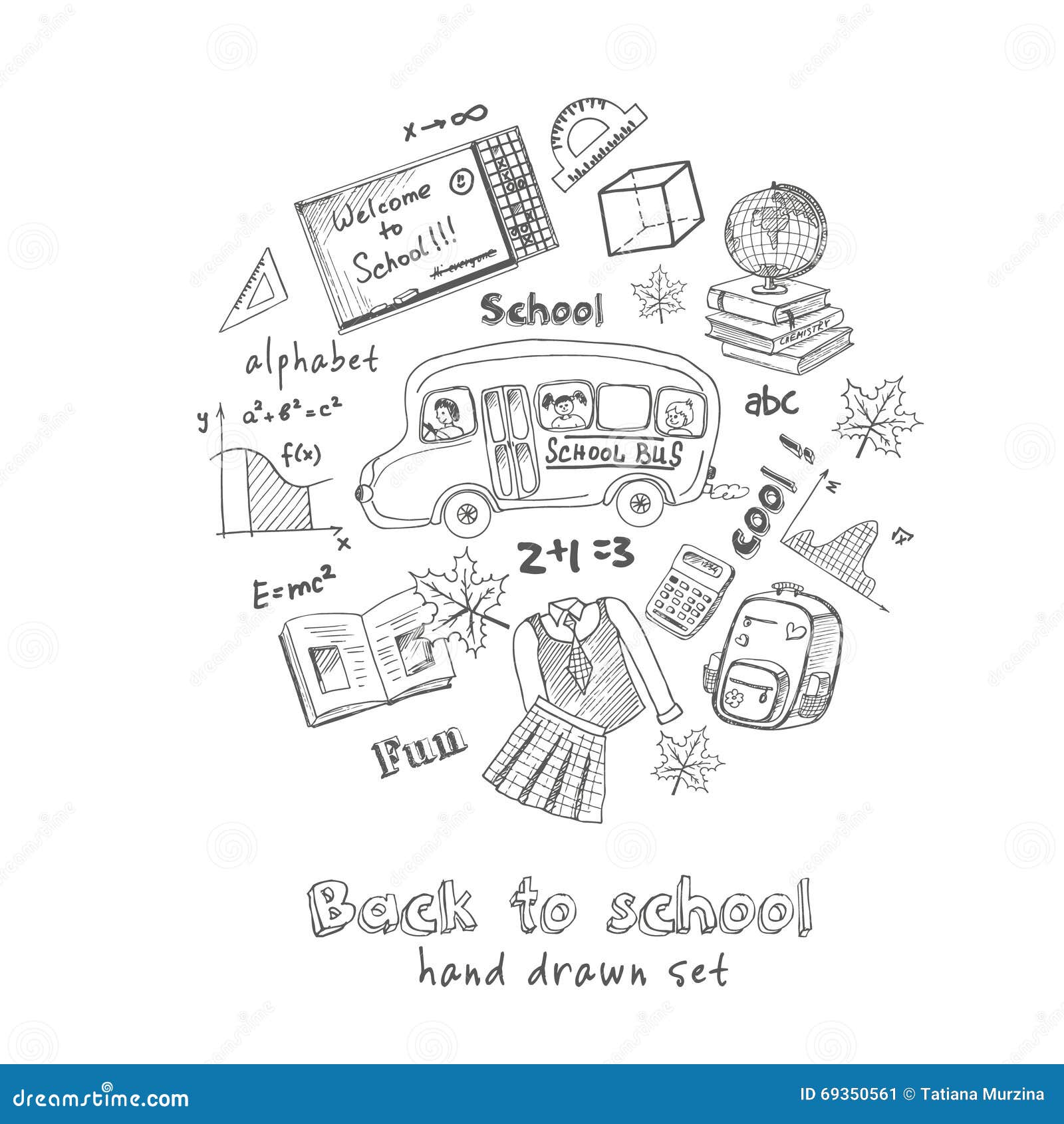 Reeks Schooltekeningen Schetsen Hand-tekening Vector Illustrat Vector ...