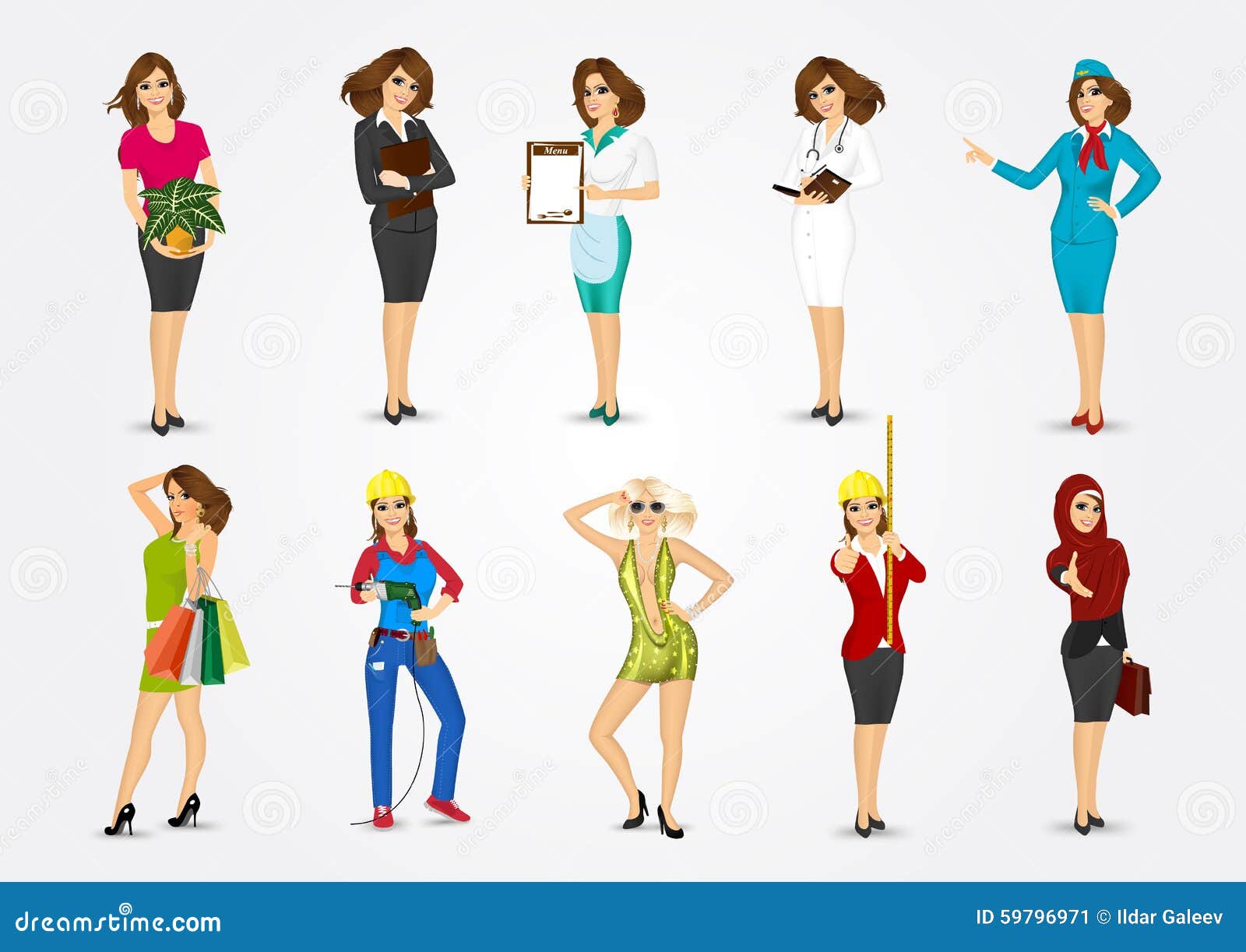 Reeks van 10 beroepen vector illustratie. Illustration of aantrekkelijk ...