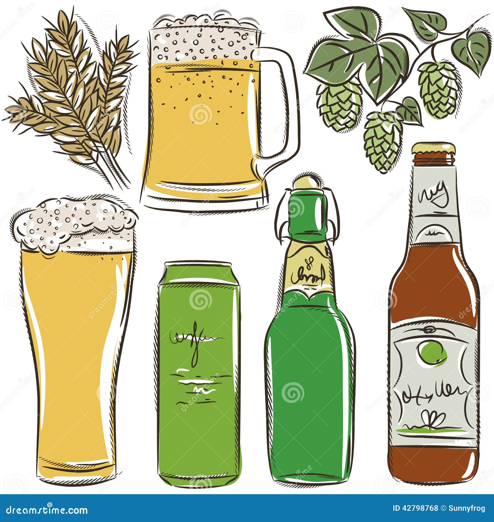 Reeks van bierfles, vector vector illustratie. Illustration of markt ...