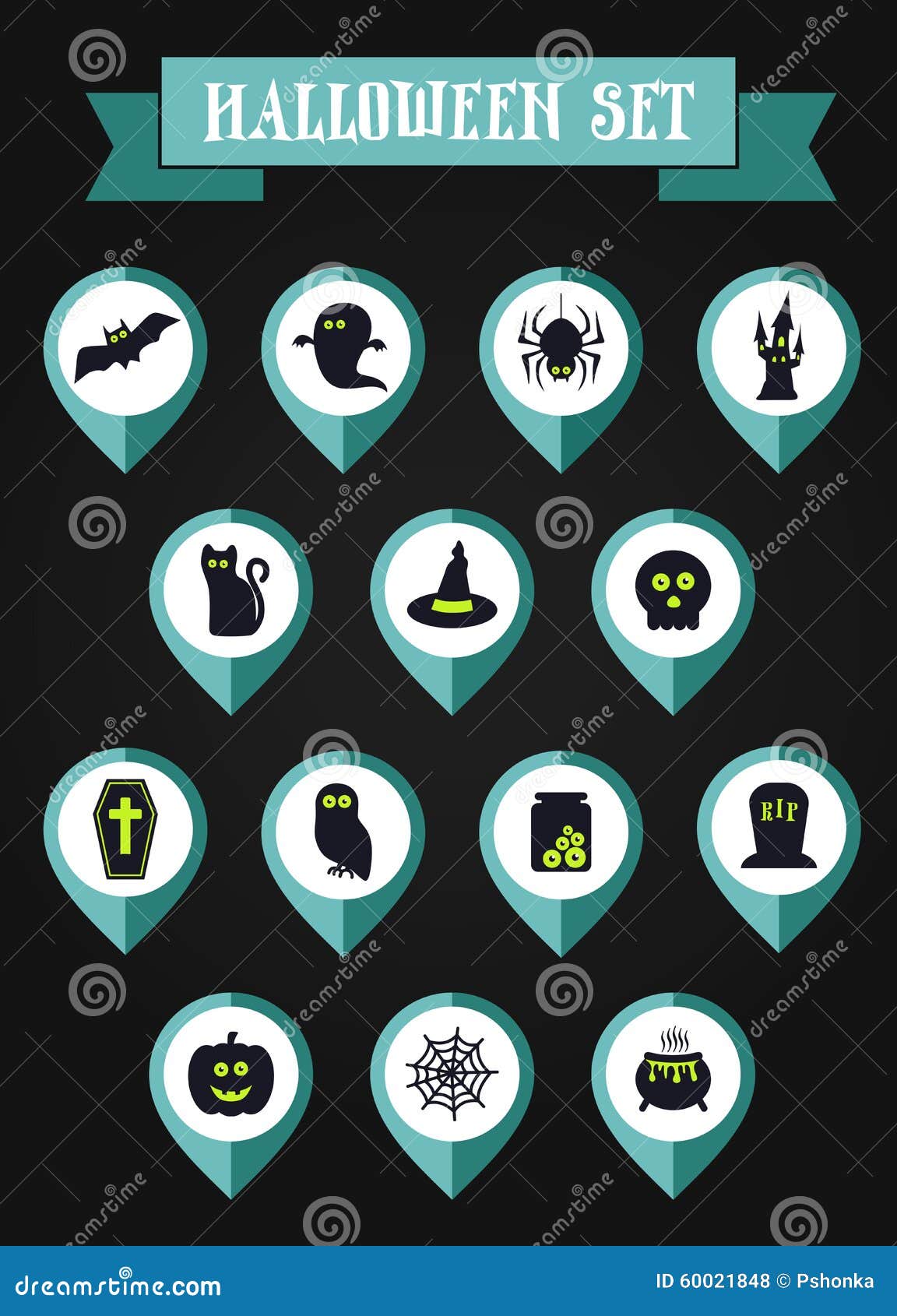 Reeks Van Halloween-het Pictogram Van De Afbeeldingsspeld Vector ...