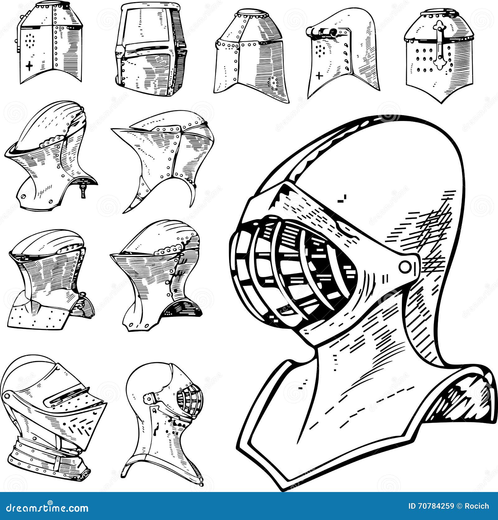 Reeks Van Heraldisch En Ridder Helmets Vector Illustratie ...