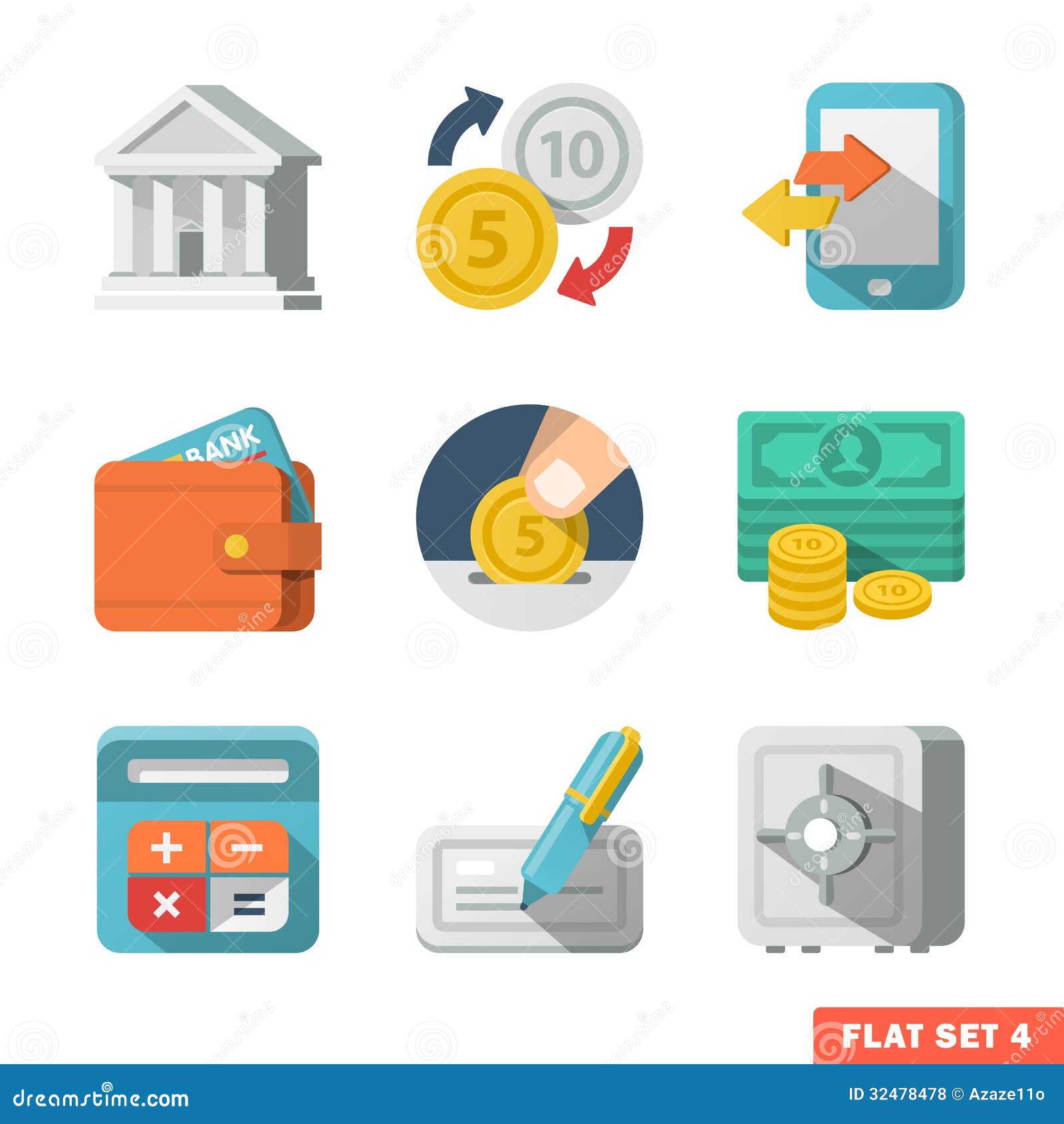 Reeks Van Het Geld De Vlakke Pictogram Vector Illustratie ...