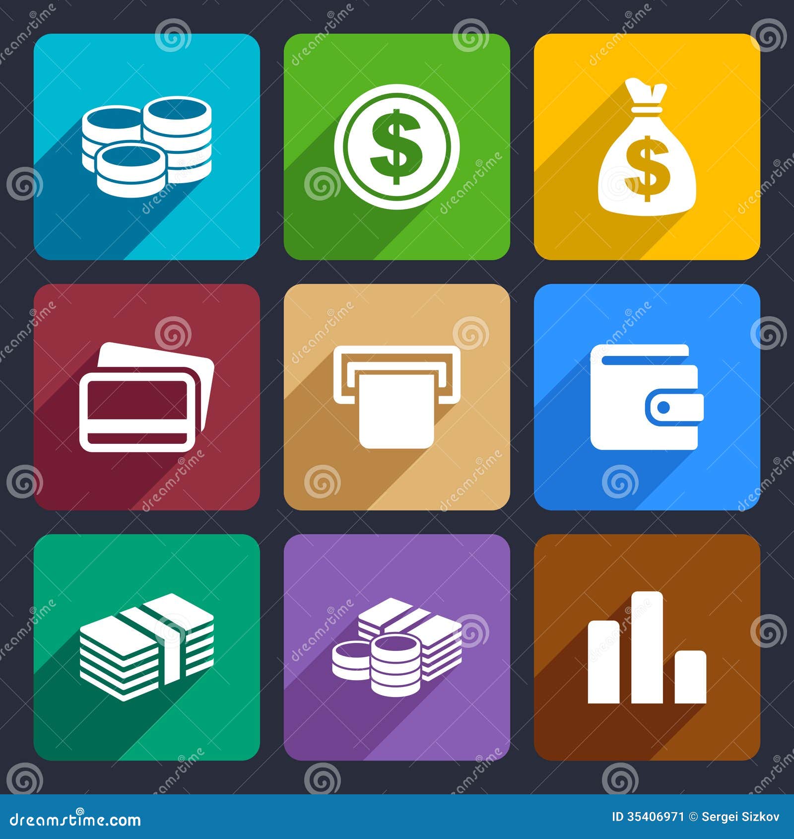 Reeks 14 Van Het Geld Vlakke Pictogram Vector Illustratie ...