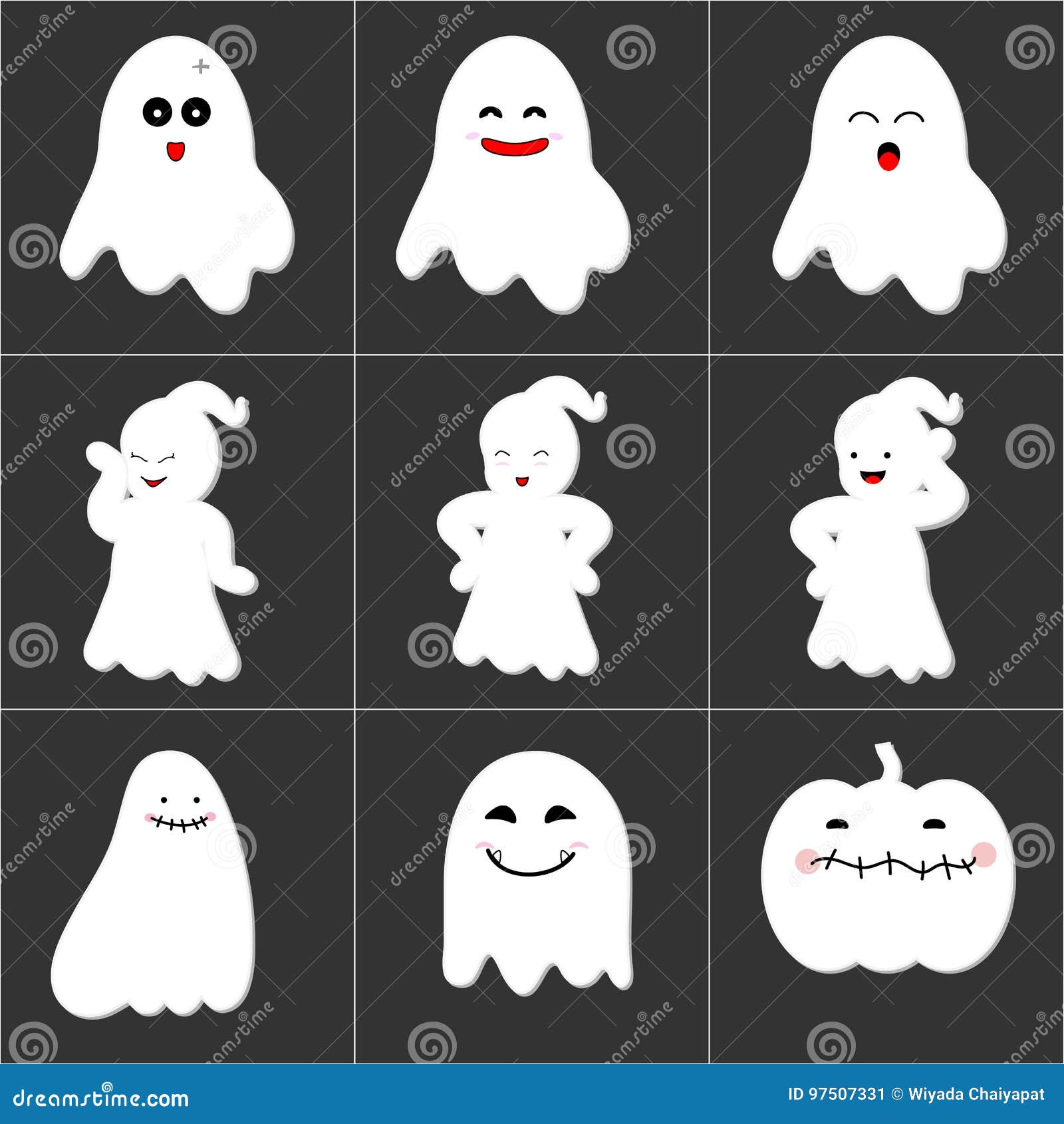 Reeks Van Het Het Spookpictogram Van Halloween De Leuke Vector ...