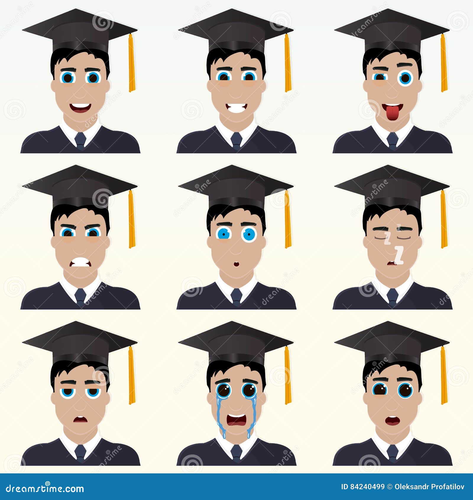 Reeks Van Leuke Gediplomeerde Student Emoticons Vector Illustratie ...