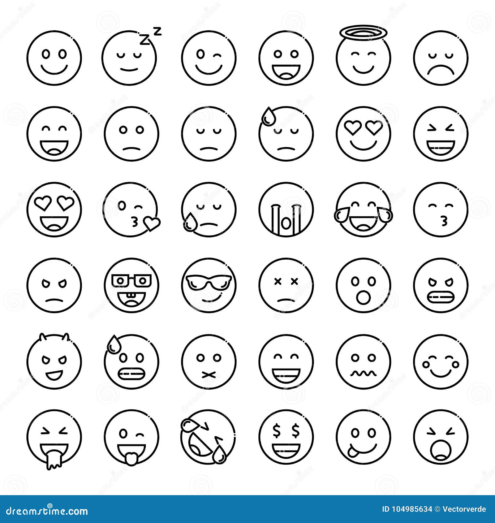 Reeks Van Leuke Smiley Emoticons Vector Illustratie - Illustration of ...