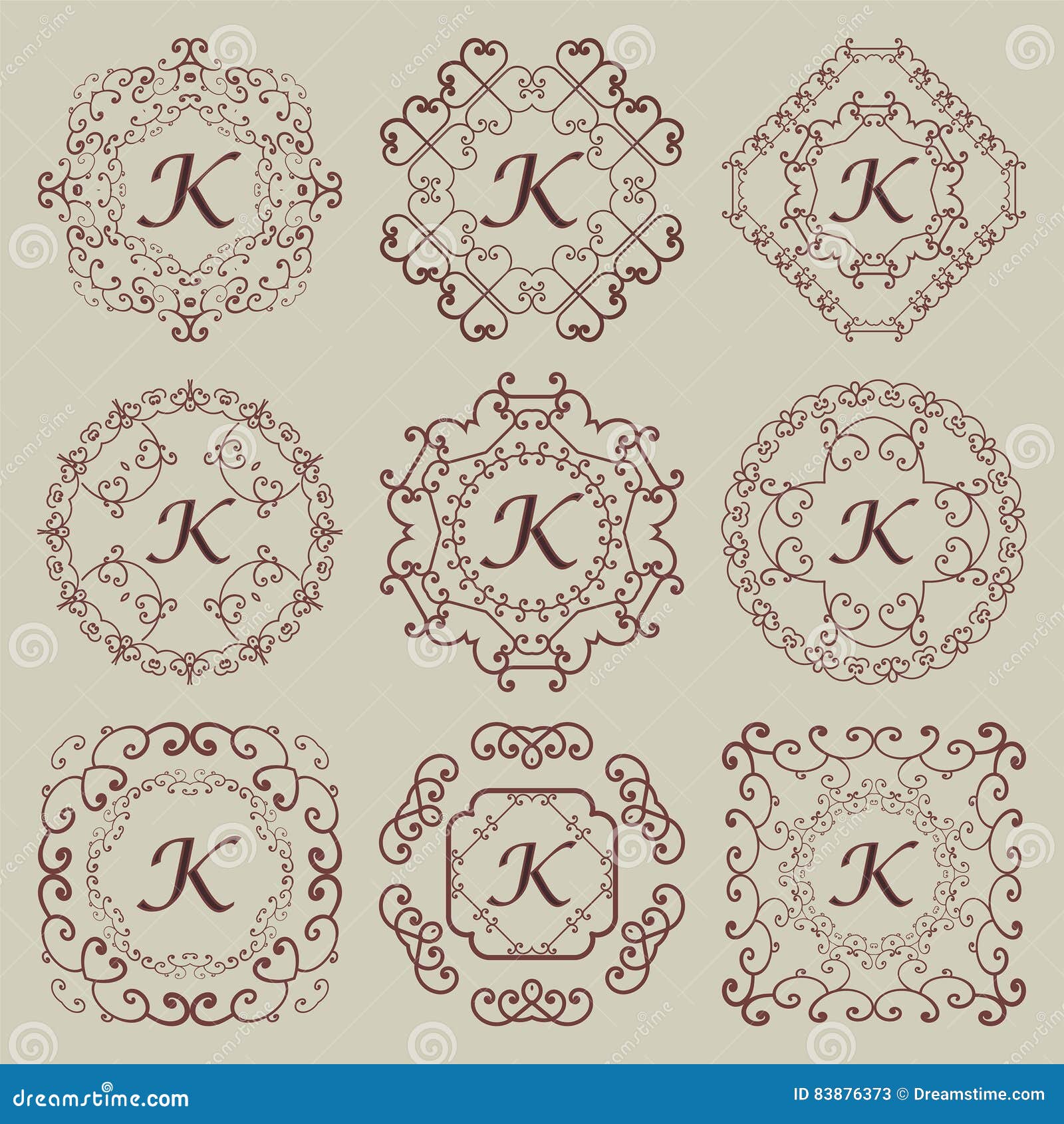 Reeks Van Negen Uitstekende Monogrammen Vector Illustratie ...