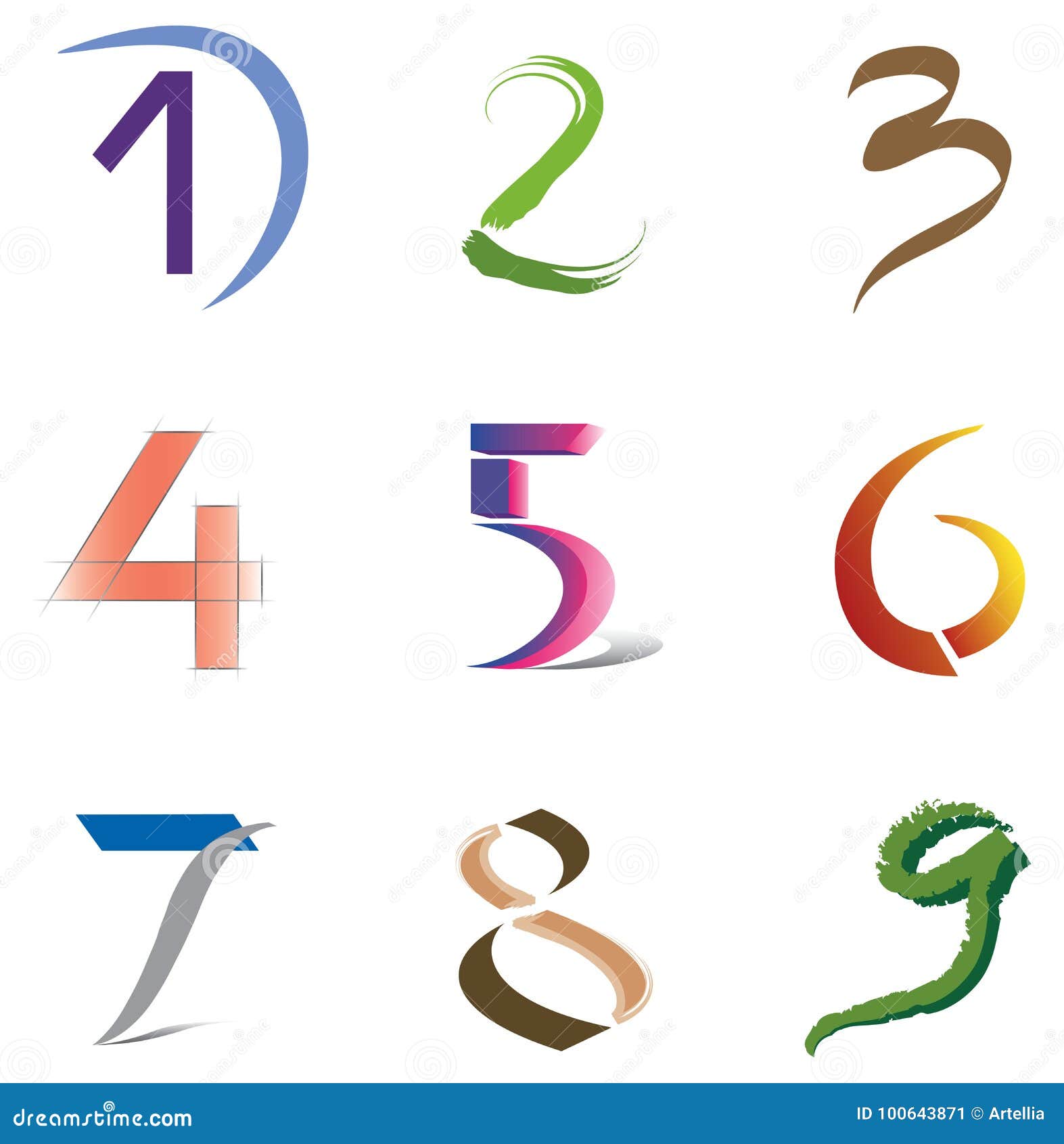 Reeks Van Pictogrammen En Logo Elements Numbers Digits 1 Tot 9 Vector ...
