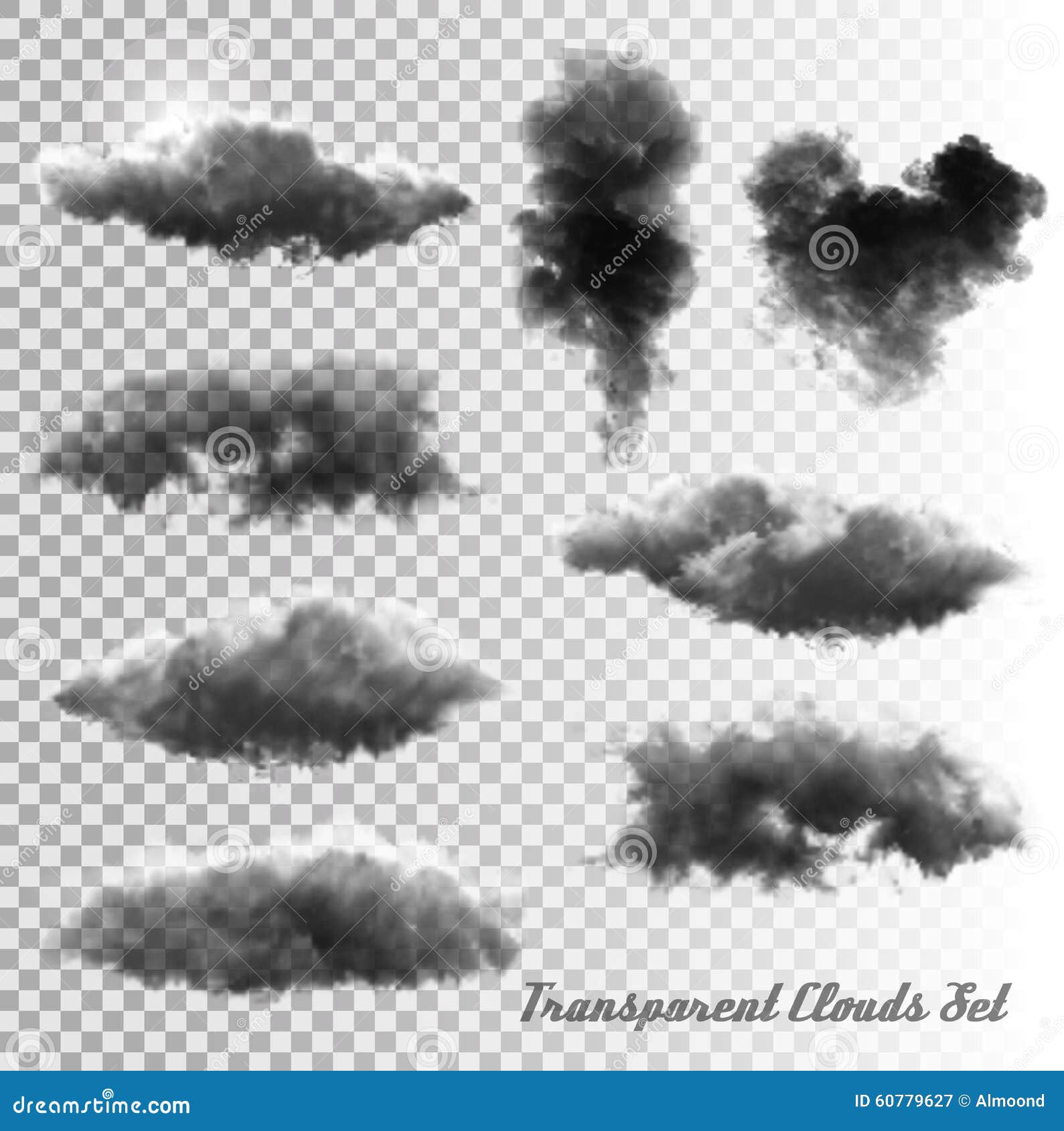 Reeks Van Transparante Wolken En Rook Vector Illustratie - Illustration ...