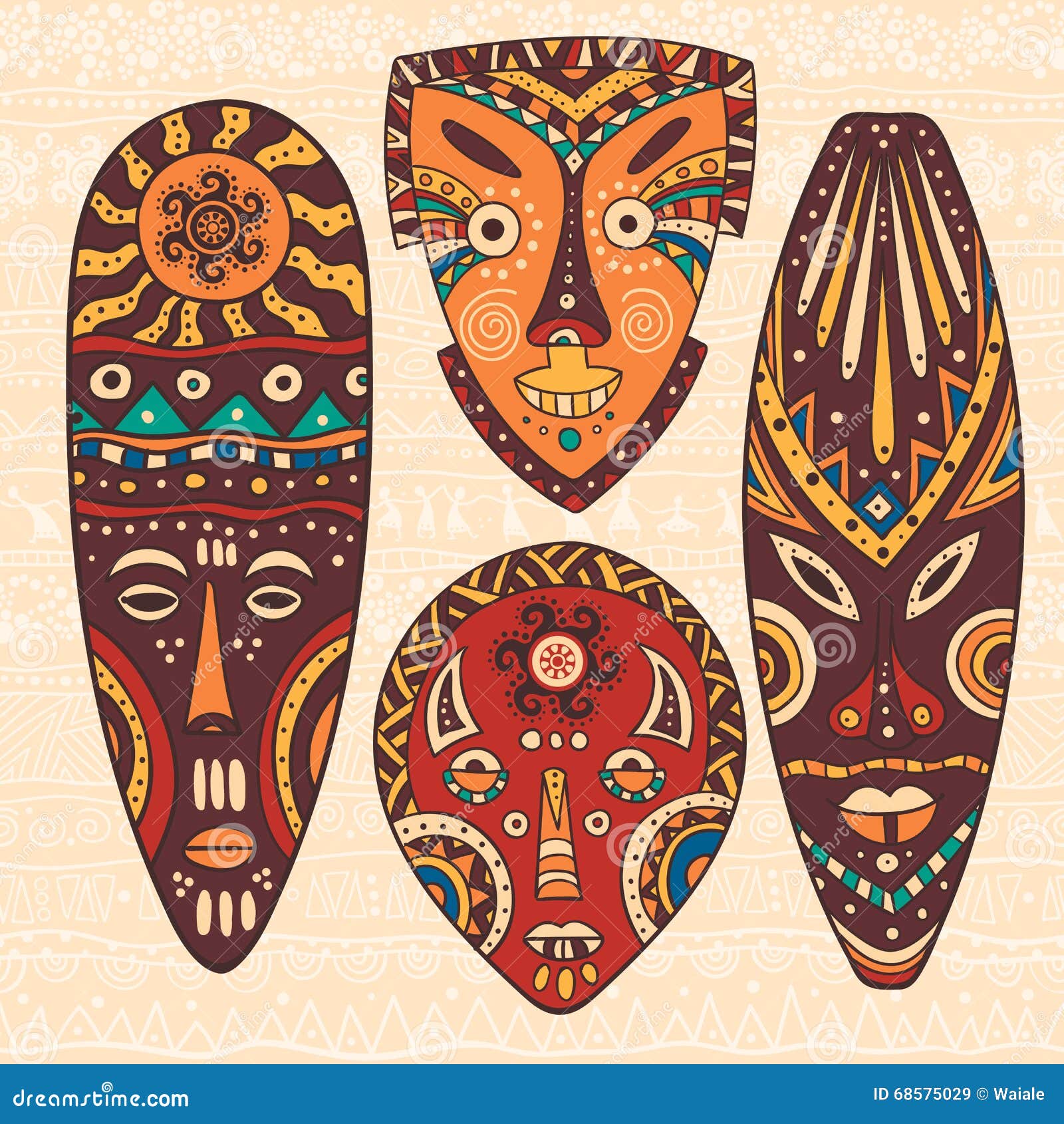 Reeks Van Vier Afrikaanse Maskers Vector Illustratie - Illustration of ...