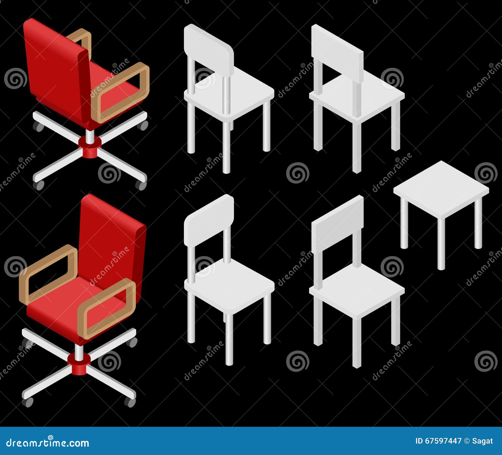 Reeks Van Vier Stoelen Isometrisch Vector Illustratie - Illustration of ...