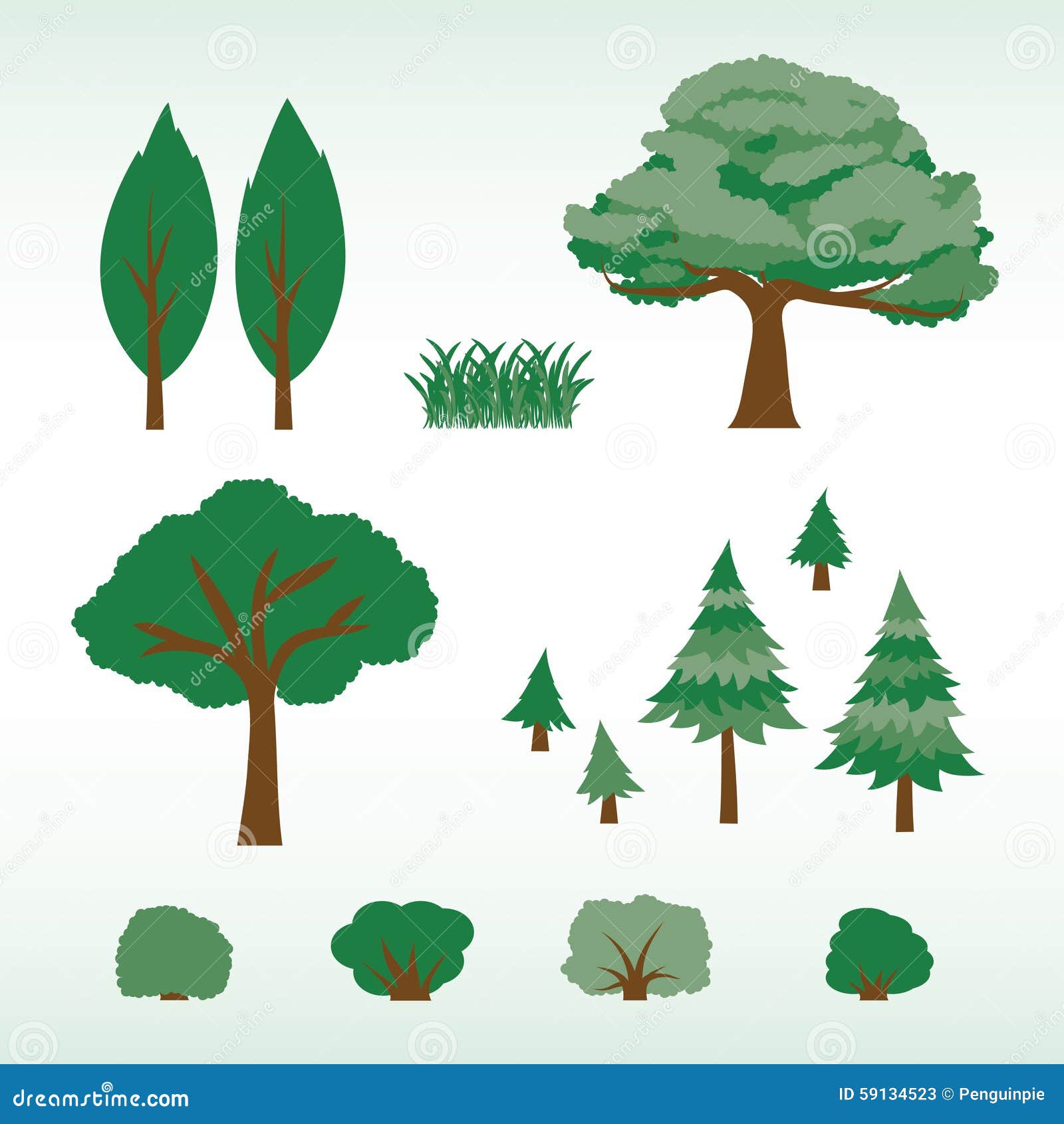 Reeks Van Vlak Bomen, Struiken En Gras Vector Illustratie ...
