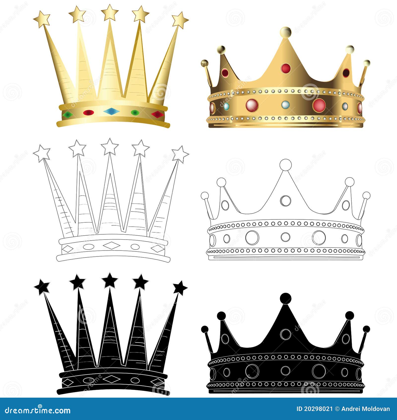 Reeks Van Zes Verschillende Kronen Vector Illustratie - Illustration of ...