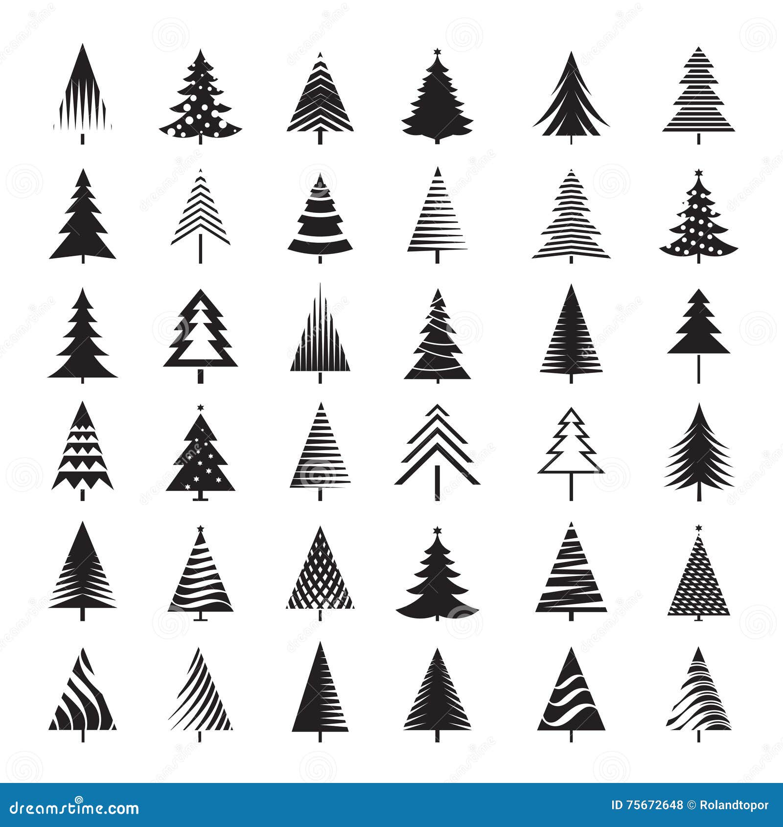 Reeks Van Zwarte Kerstboom Vector Graphhics Stock Illustratie ...