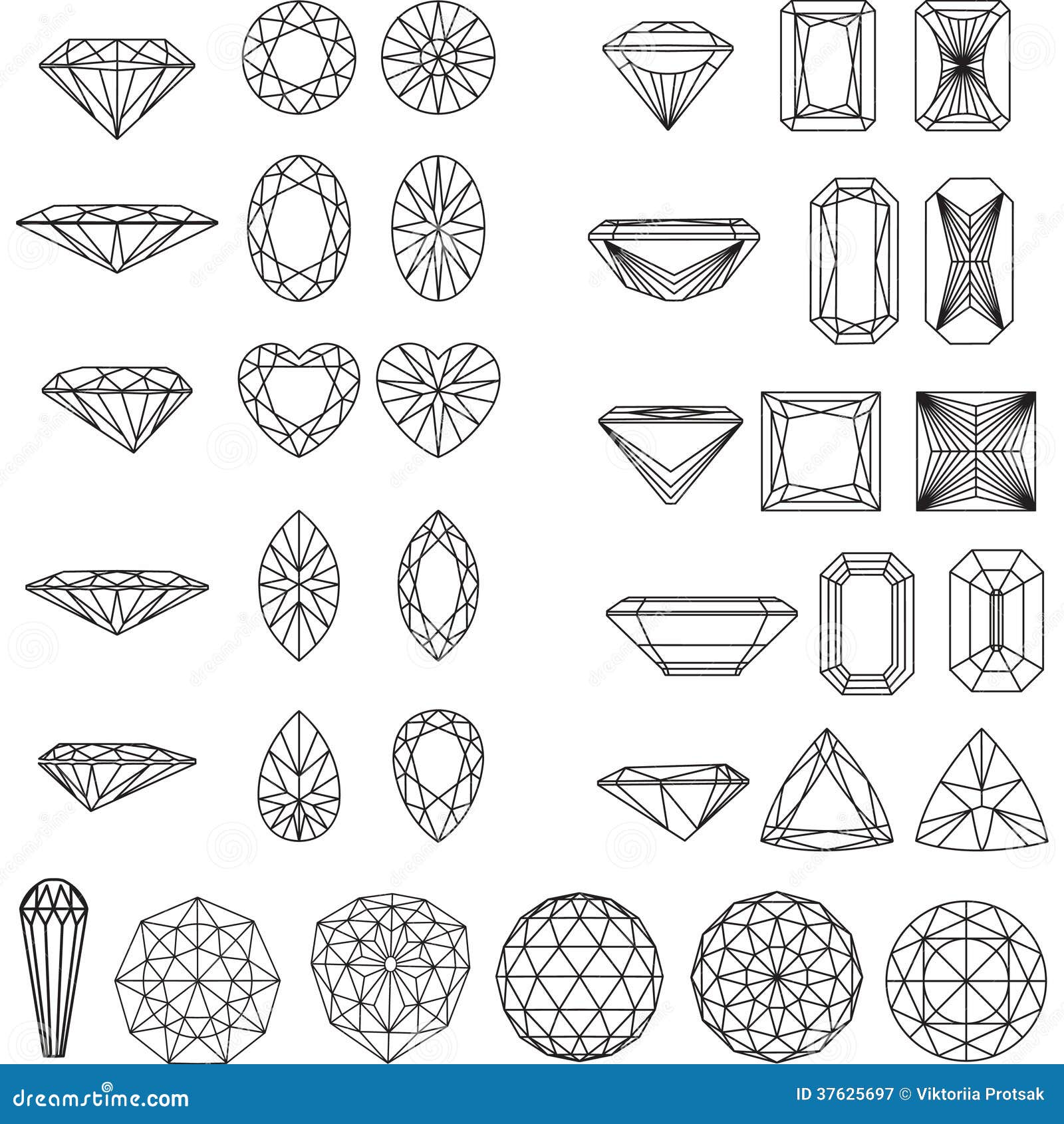 Reeks vormen van diamant vector illustratie. Illustration of edelsteen ...