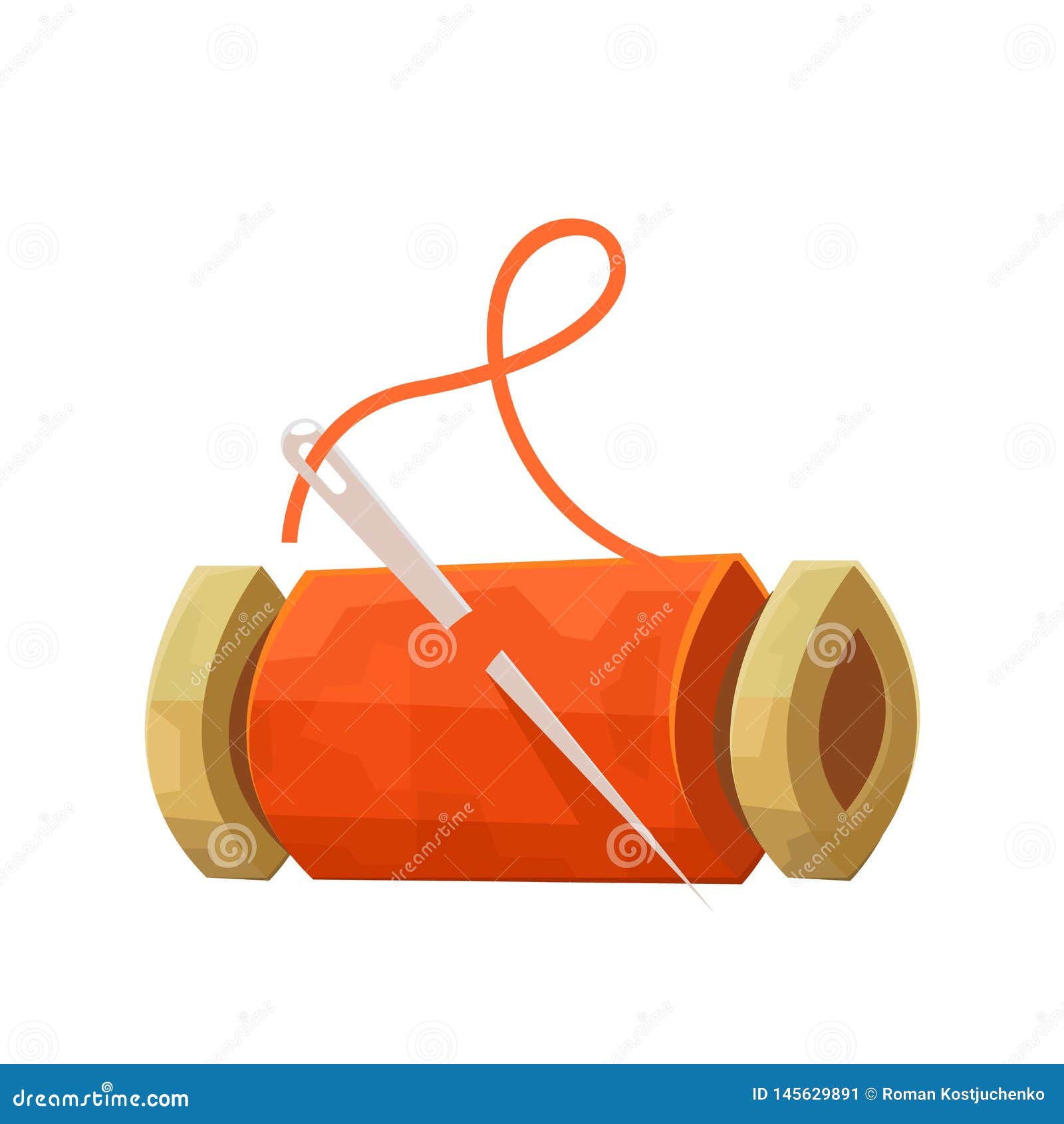 Reel with Red Thread and Needle Isolated on White Background Stock ...