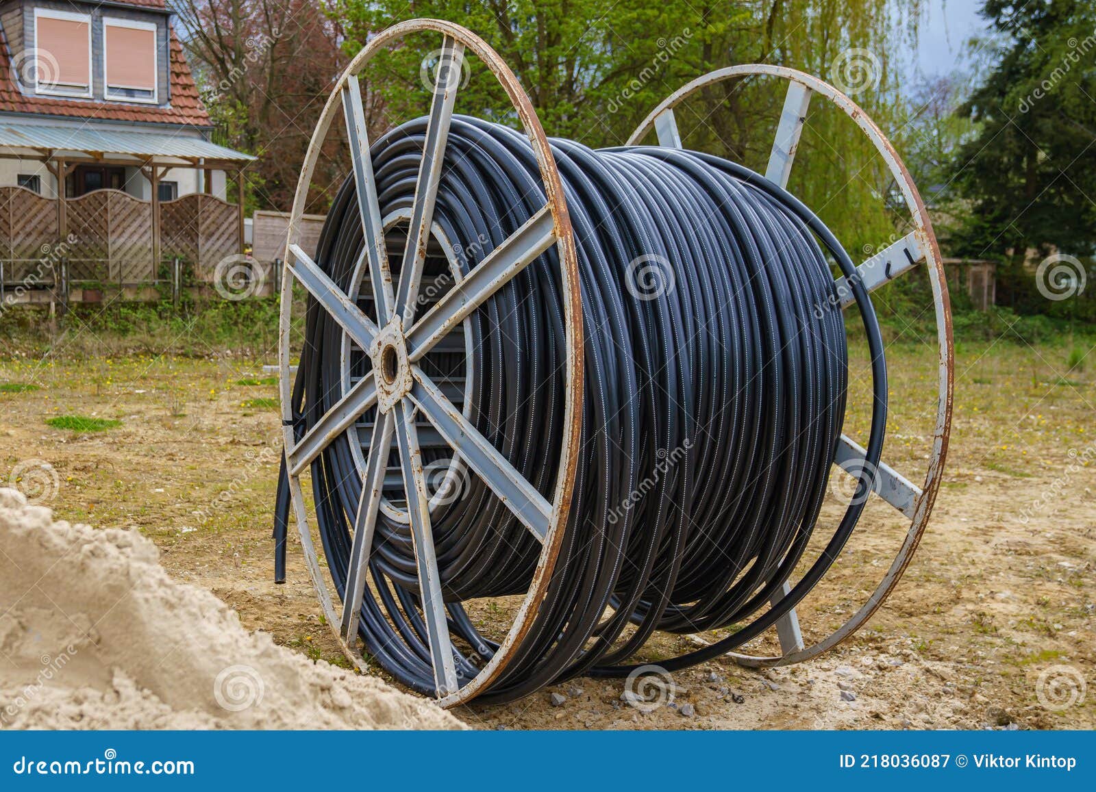 Reel with Thick Cable on a Construction Site. Stock Image - Image of ...