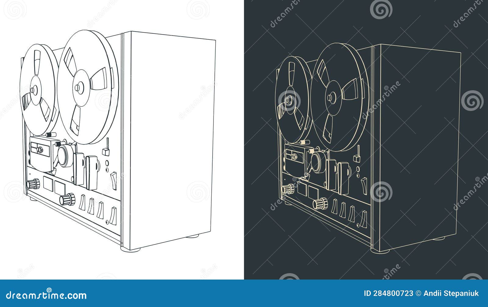 Reel To Reel Tape Recorder Sketches Stock Vector - Illustration of ...