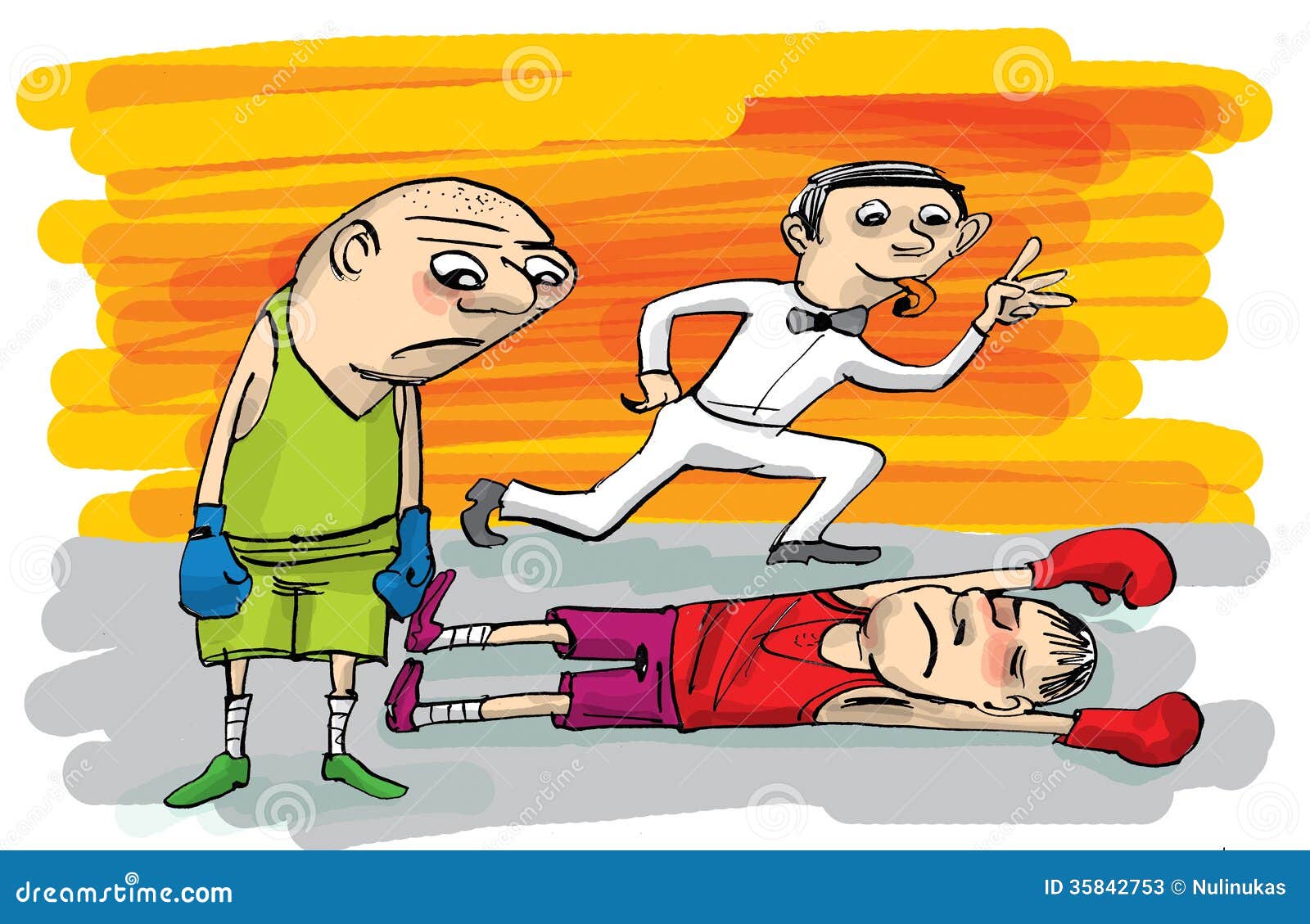 Referee Counting Down Boxer Lying on the Canvas Stock Illustration ...