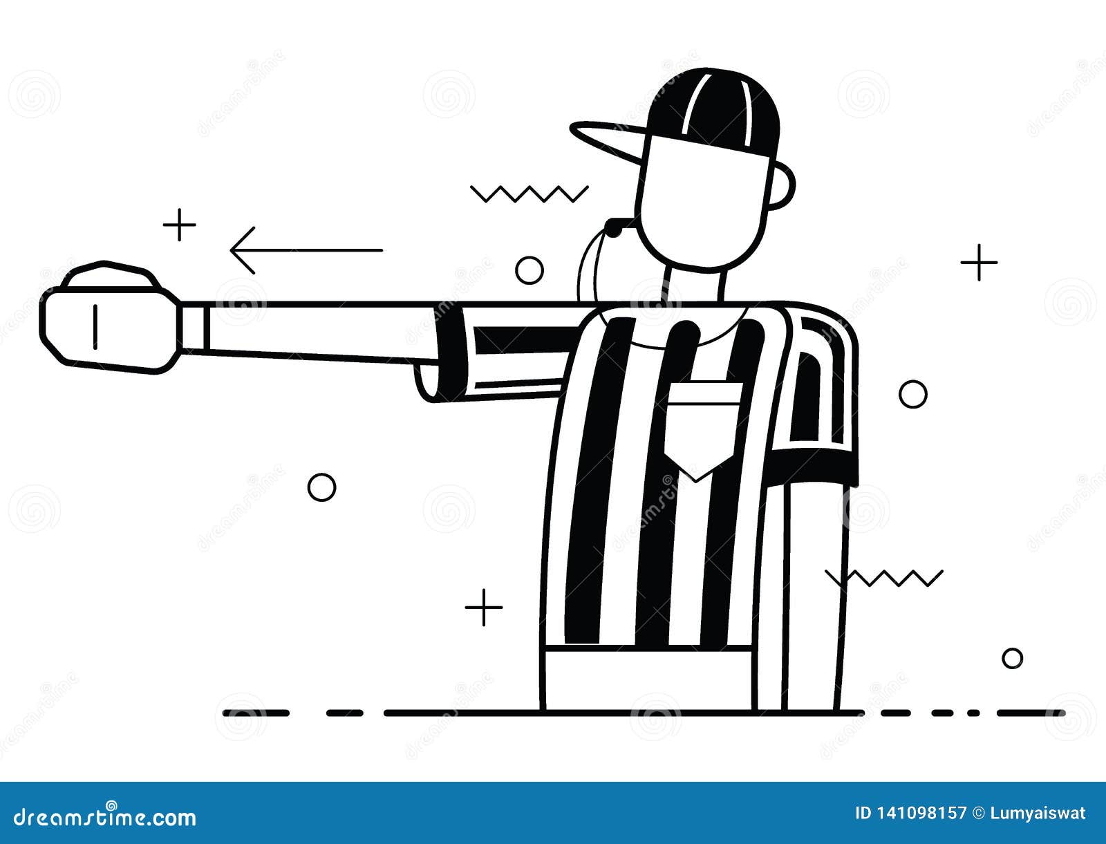 Referee Flat Trendy Vector Blowing Whistle and Calling First Down on ...