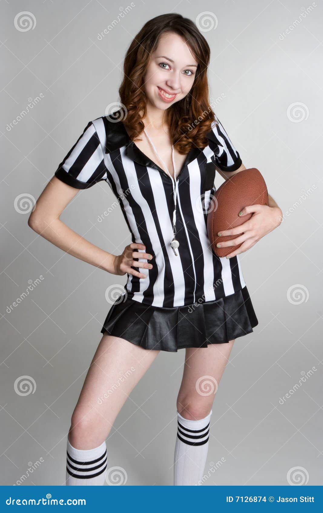 Referee Girl Holding Football Stock Photo - Image of background, young ...
