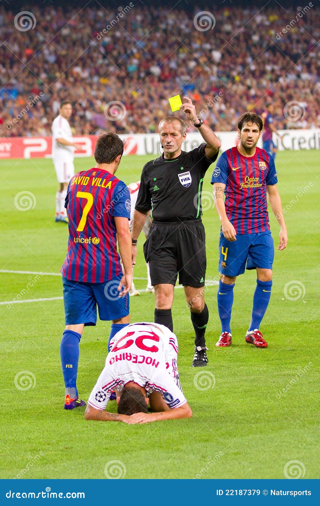 Referee giving yellow card editorial stock image. Image of barcelona ...
