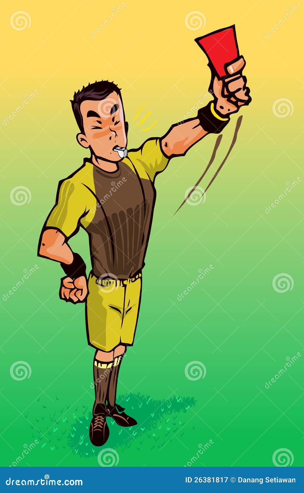 Referee Red Card Blowing Whistle Stock Illustration - Illustration of ...
