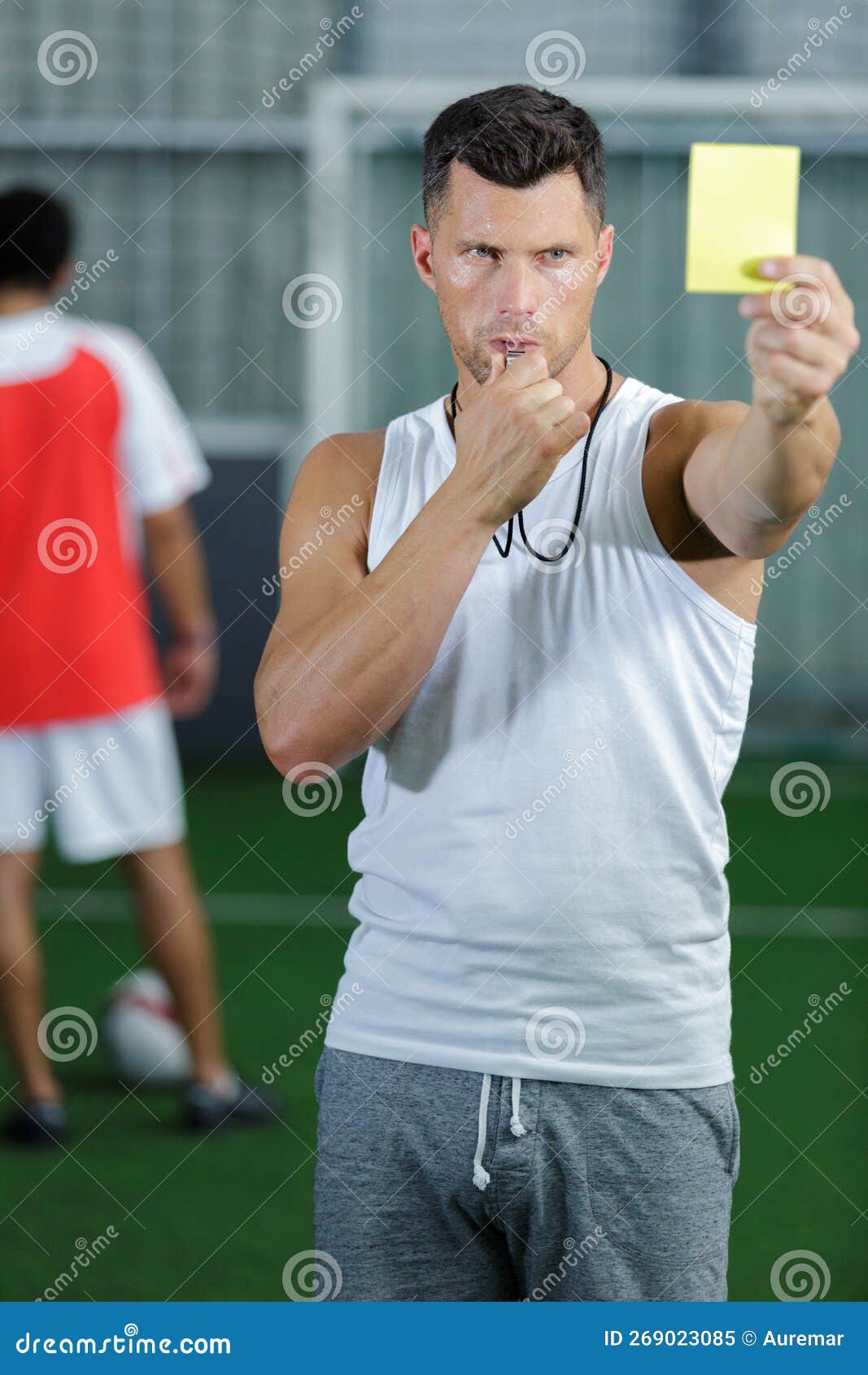 Referee Showing Yellow Card Stock Image - Image of penalize, group ...