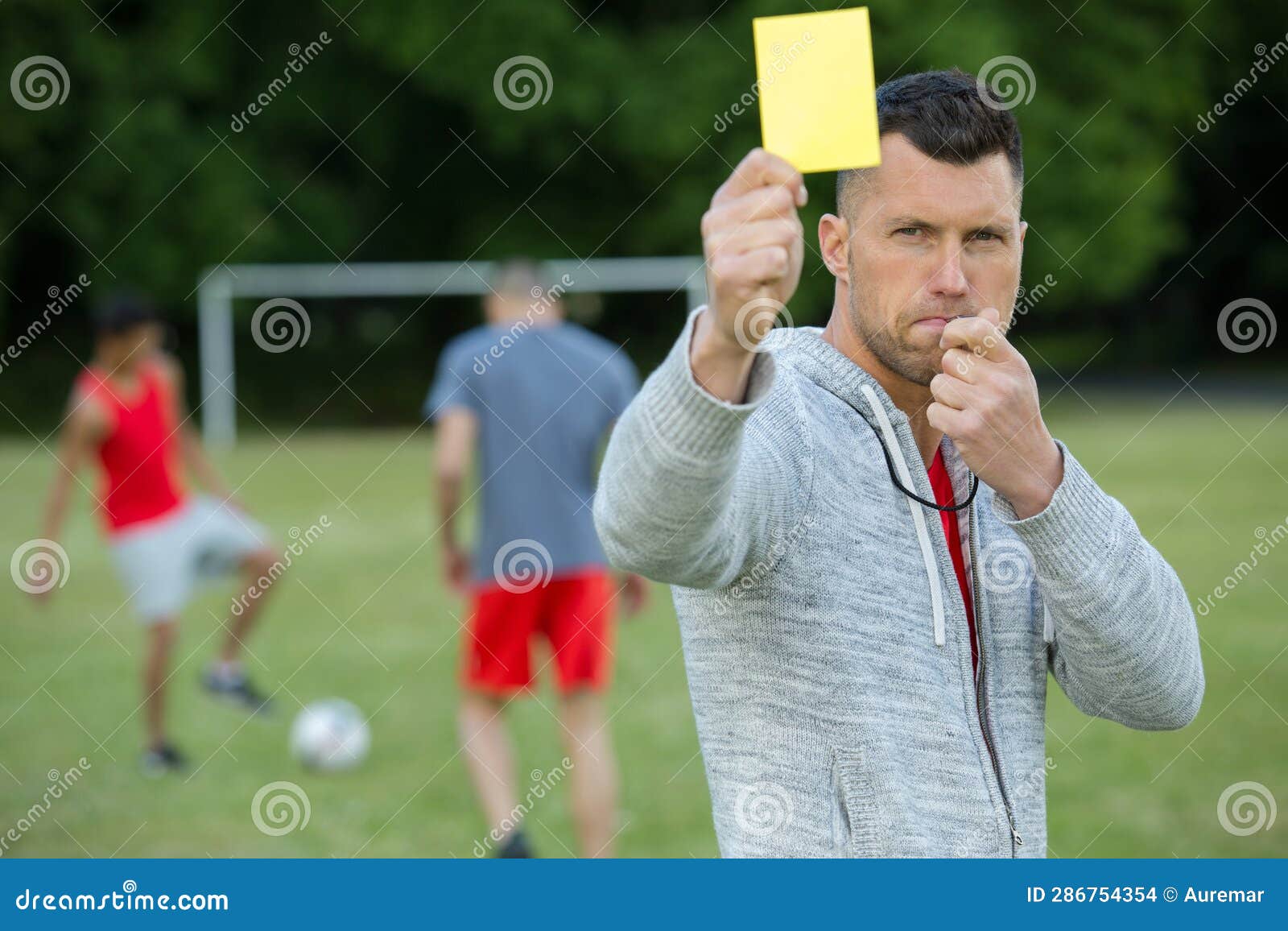 Referee Showing Yellow Card Stock Photo - Image of look, discipline ...